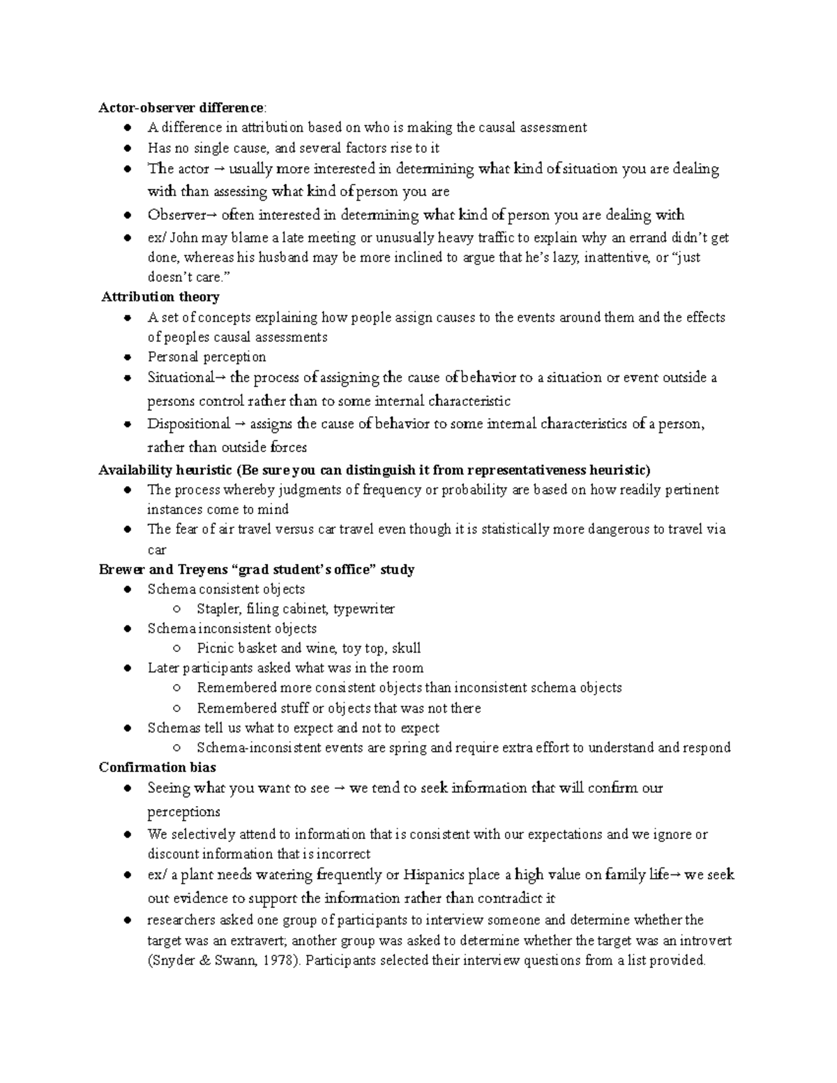 Exam 1 Study Guide - Actor-observer difference: A difference in ...