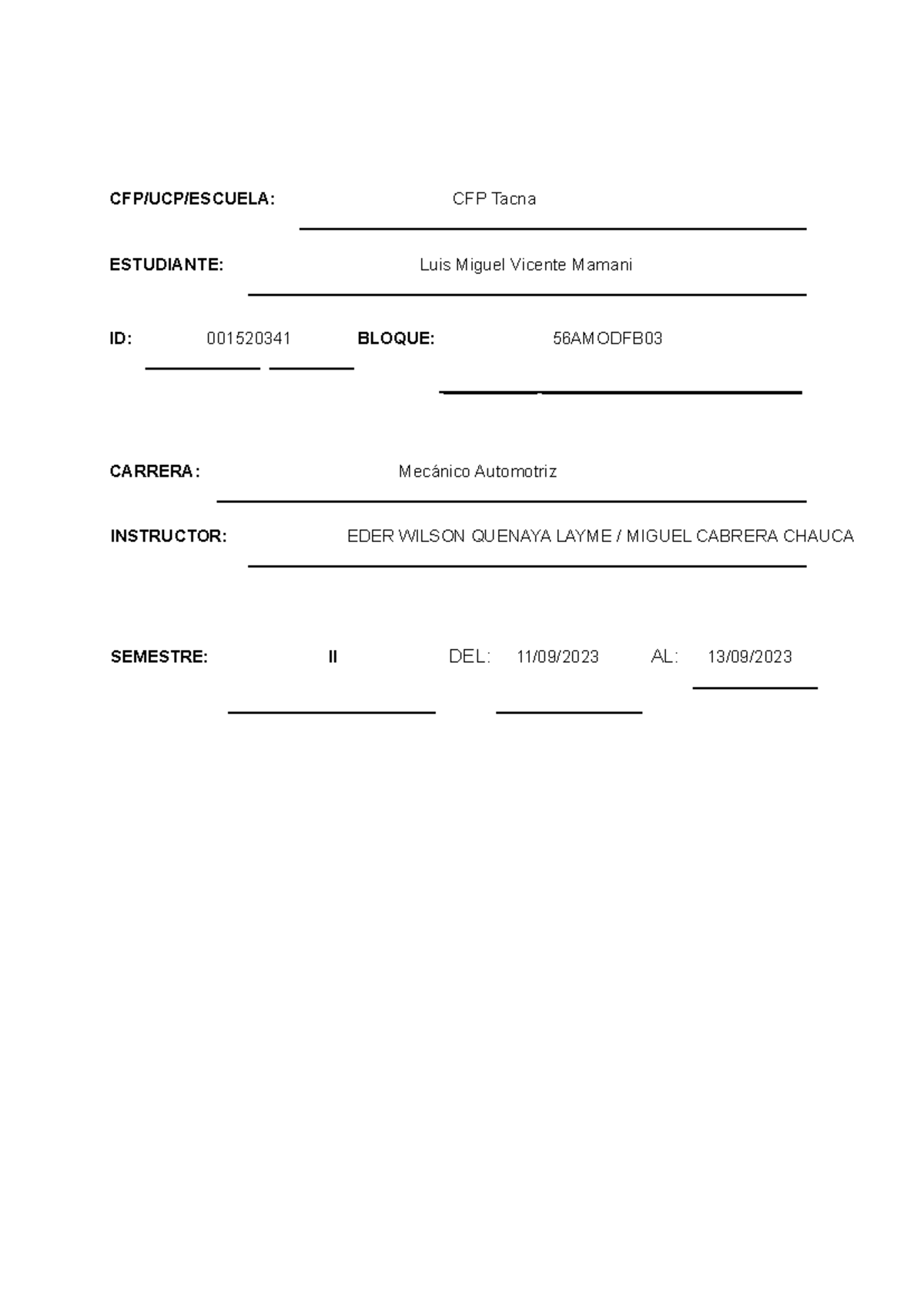 Informe semanal 06 - Cjkk - CFP/UCP/ESCUELA: CFP Tacna ESTUDIANTE: Luis ...