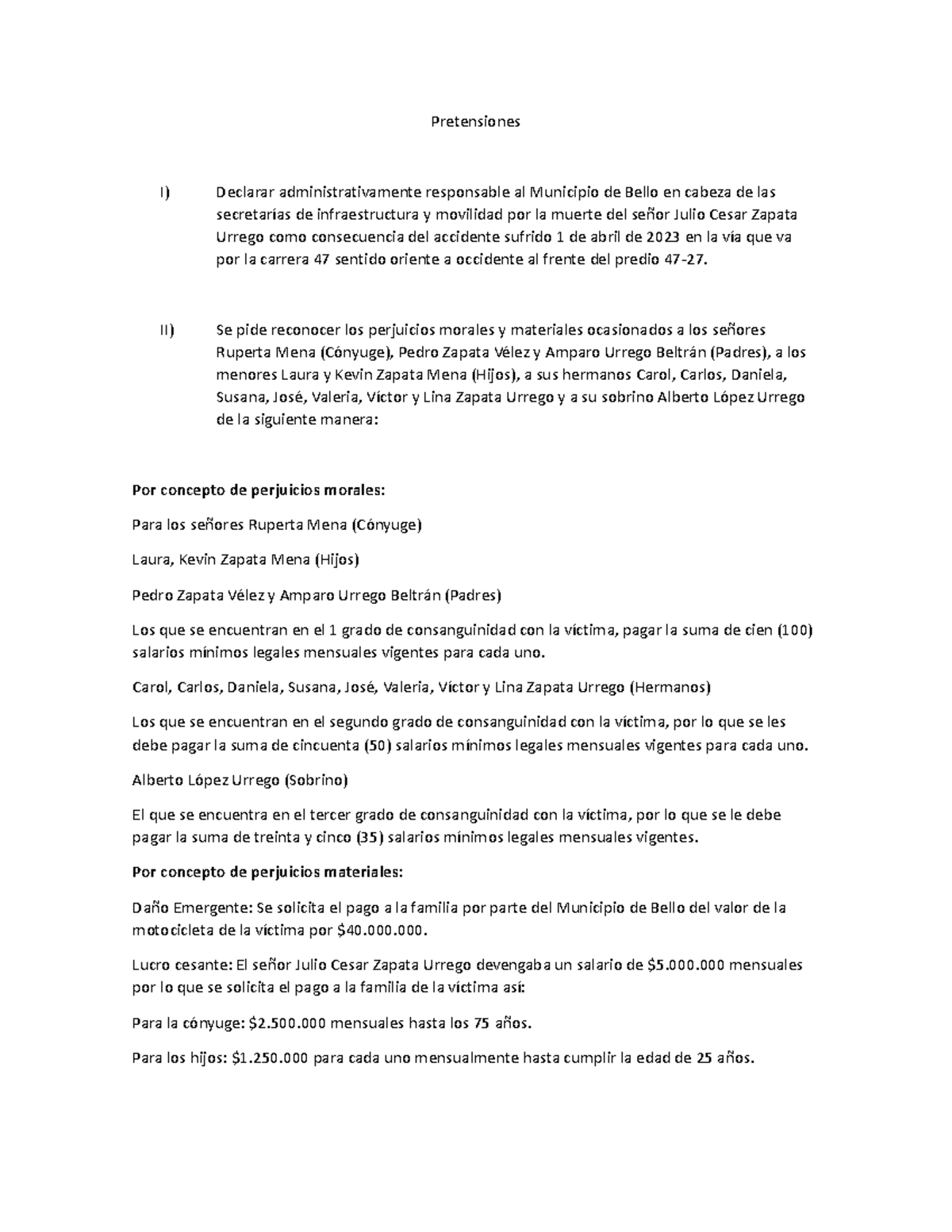Pretensiones y Fundamentos - Pretensiones I) Declarar ...
