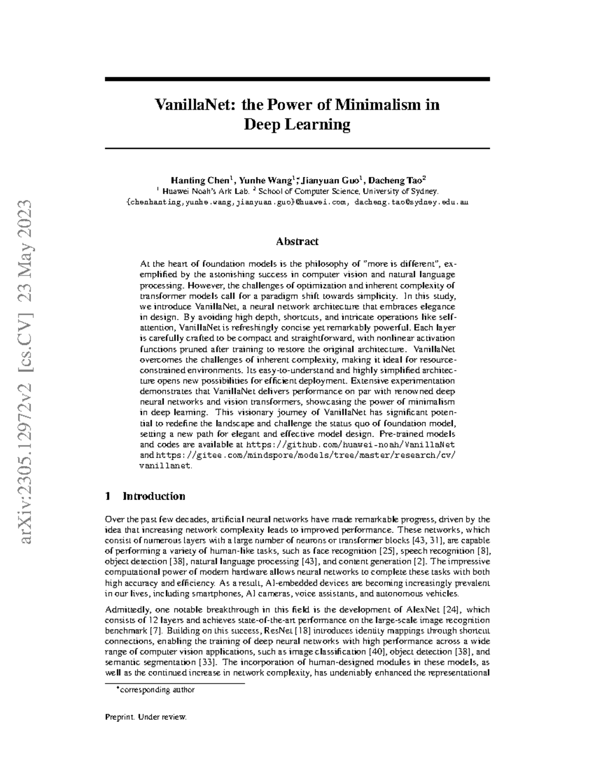 Vanilla Net - the Power of Minimalism in Deep Learning - VanillaNet: the Power of Minimalism in ...
