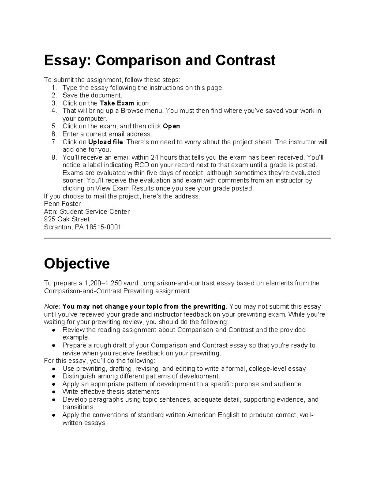 Reading assignment core 1 - Essay: Comparison and Contrast To submit ...