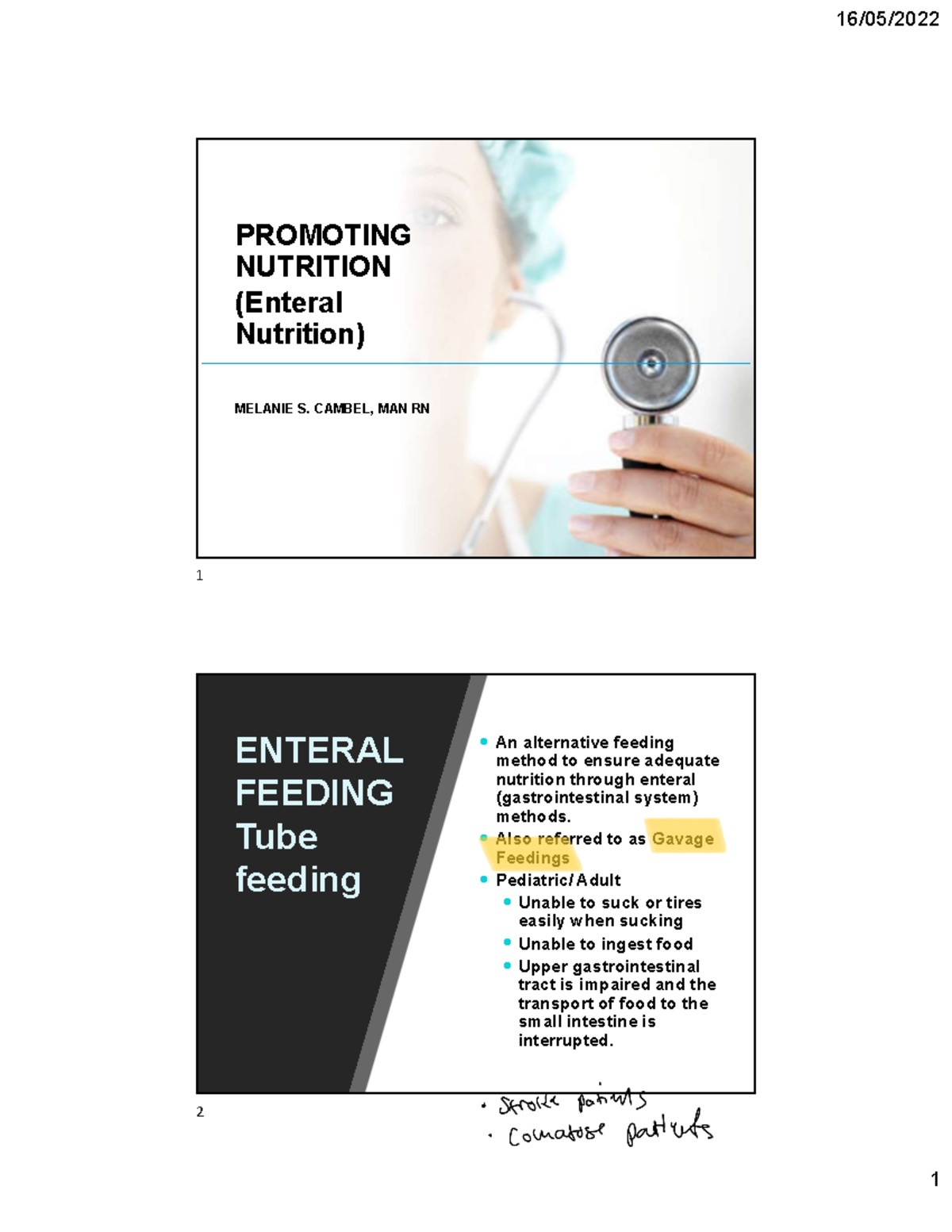 ENTERAL NUTRITION ENTERAL FEEDING - PROMOTING NUTRITION (Enteral ...