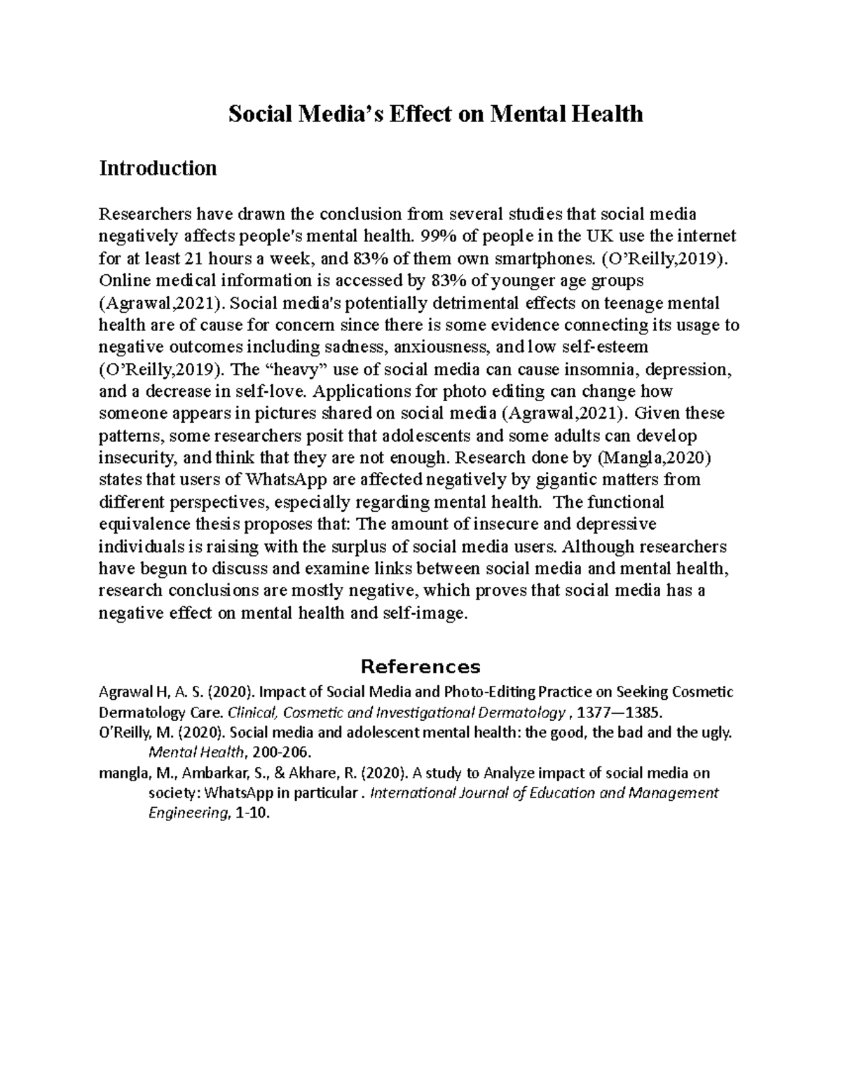 Introduction - Social Media’s Effect on Mental Health Introduction ...