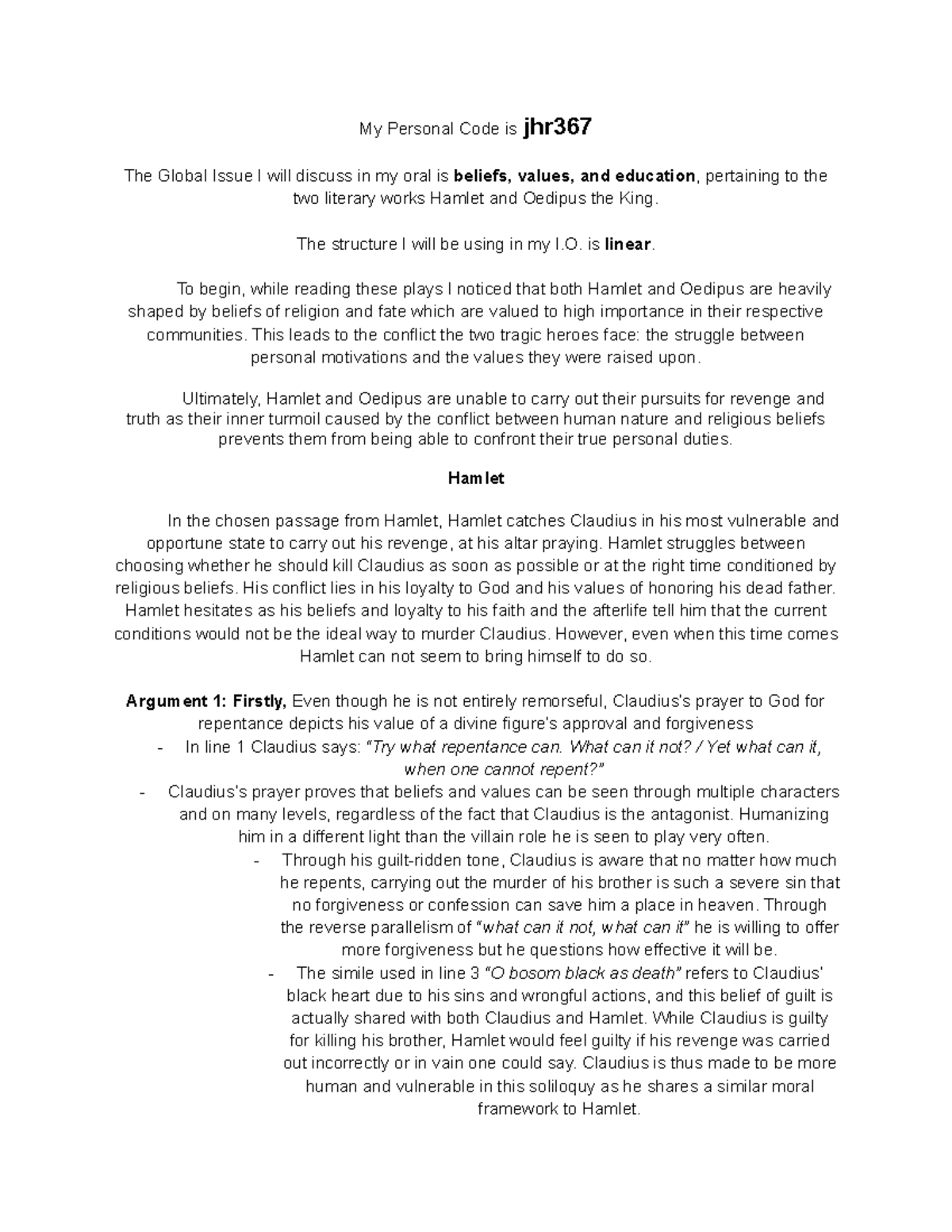 IO script - My Personal Code is jhr The Global Issue I will discuss in ...