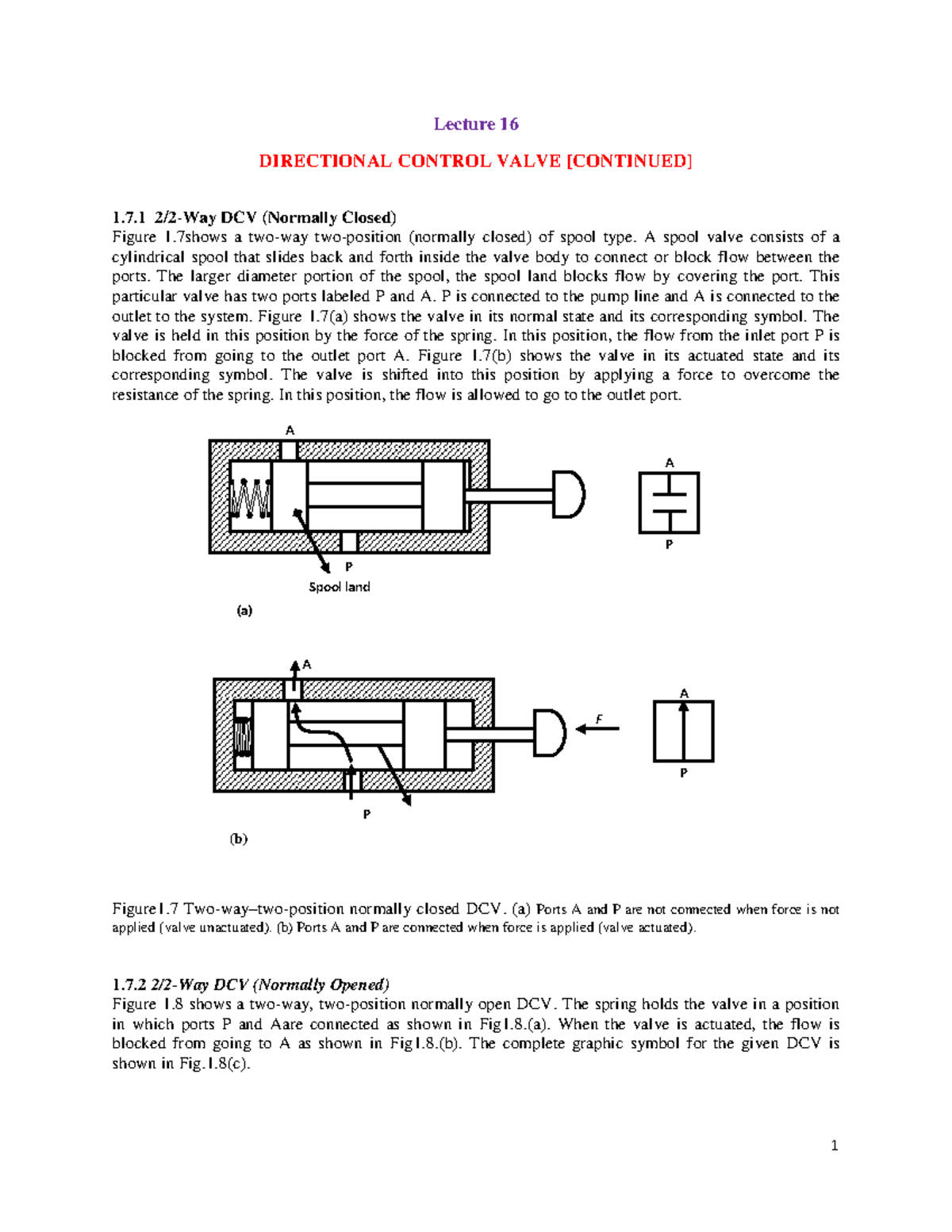 Lecture 16 - Lecture 16 DIRECTIONAL CONTROL VALVE [CONTINUED] 1.7 2/2 ...