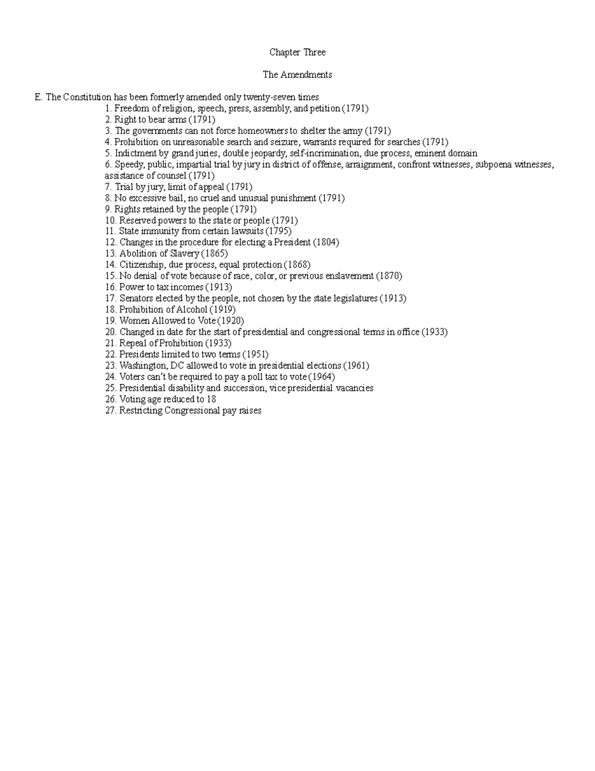Amendments - helps review the ammendments - Chapter Three The ...