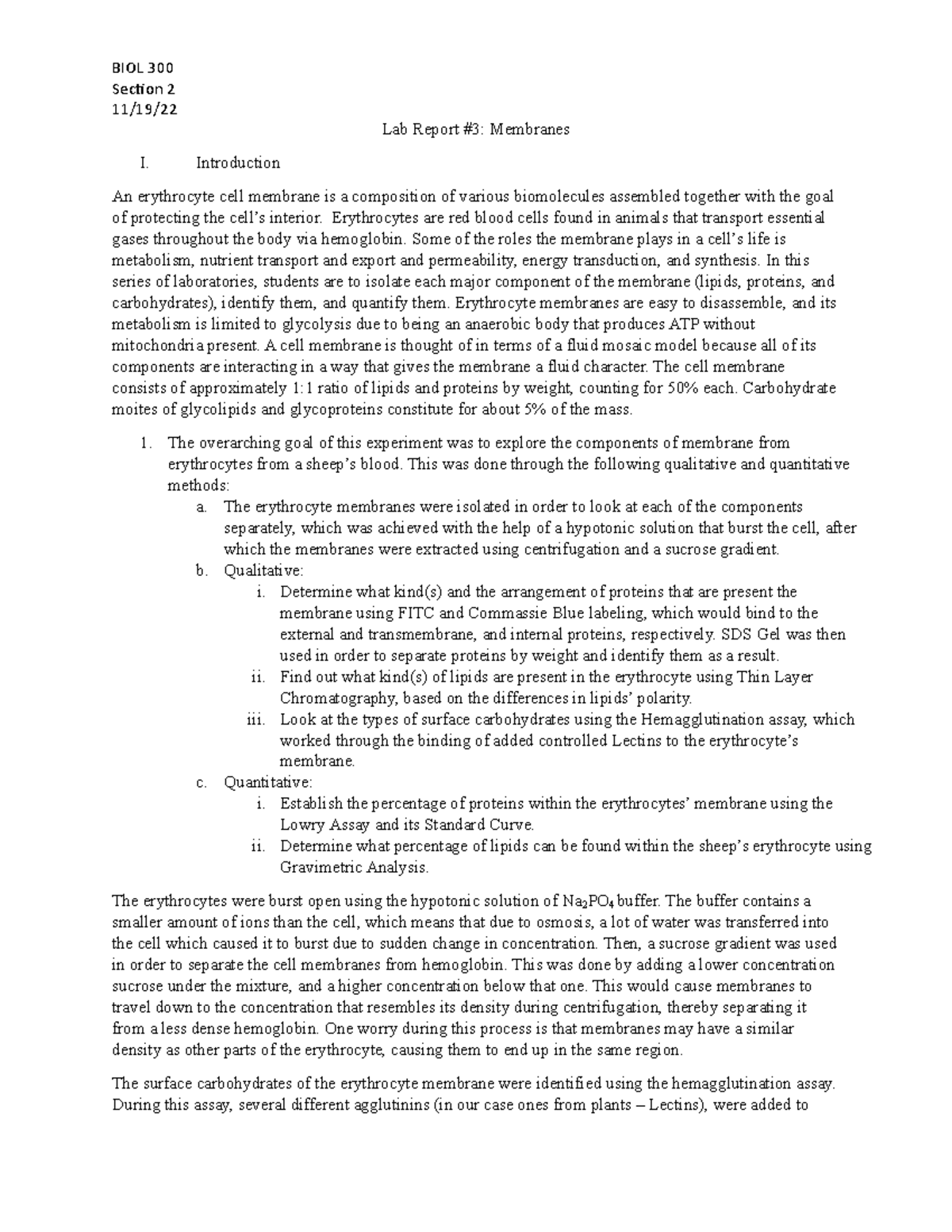 Lab Report 4 - Section 2 11/19/ Lab Report #3: Membranes I ...