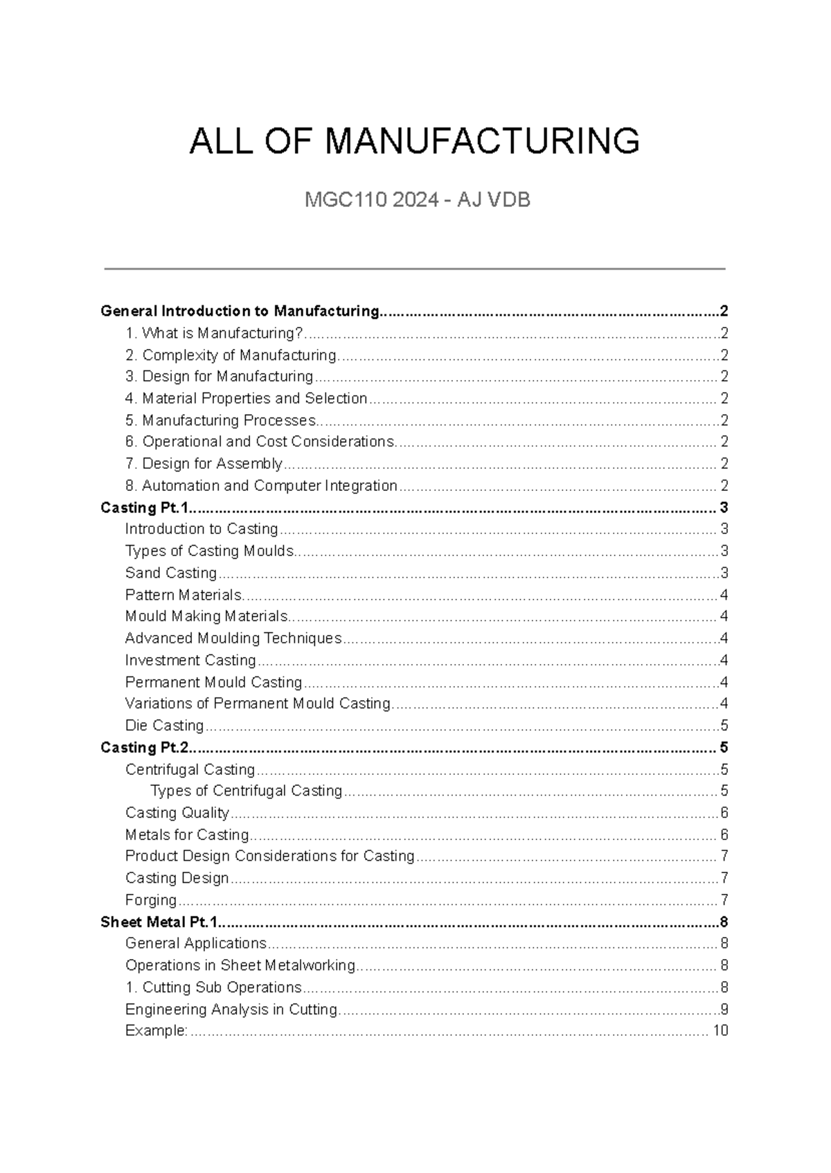 All of Manufacturing for MGC110 - ALL OF MANUFACTURING General ...