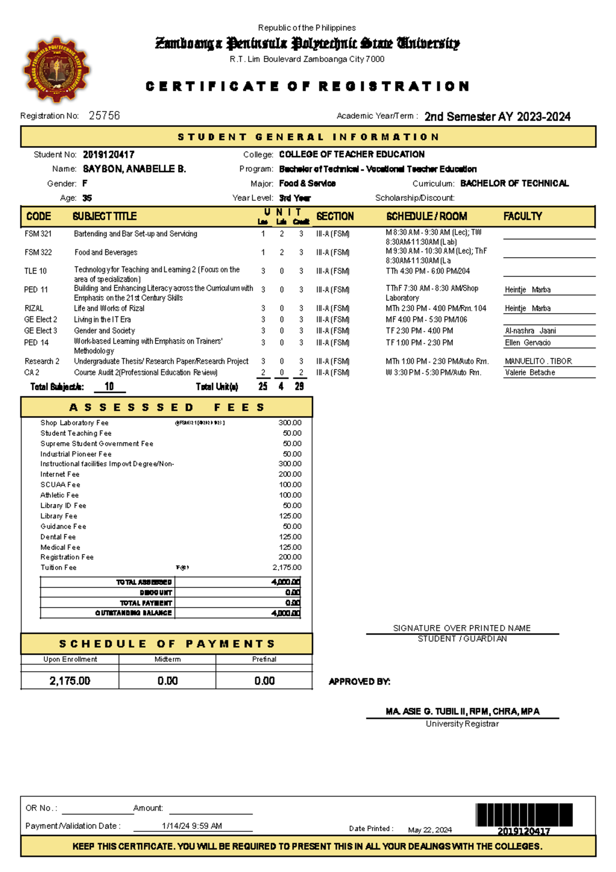 Sayson COR - COR sample for learning - C E R T I F I C A T E O F R E G ...