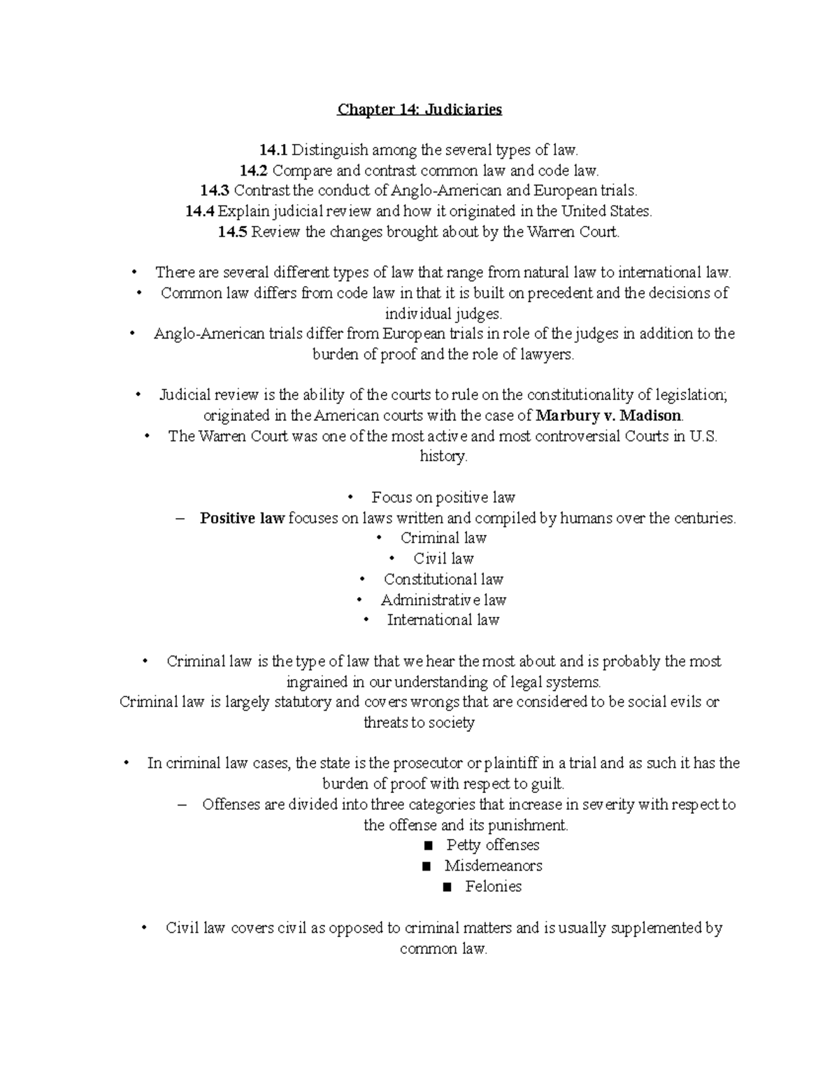 Chapter 14 Note Chapter 14 Judiciaries 14 Distinguish Among The
