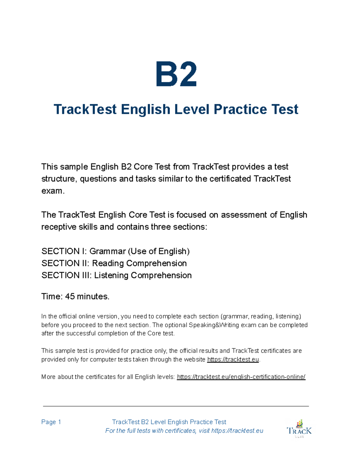 B2 English Test With Answers B TrackTest English Level Practice Test