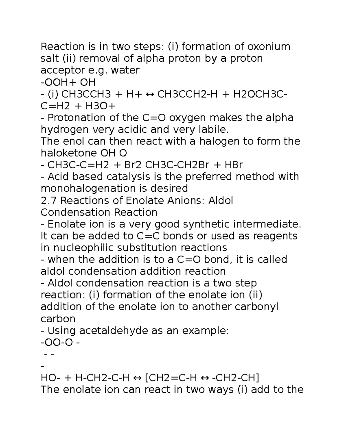 Bio 4 - notes - Reaction is in two steps: (i) formation of oxonium salt ...