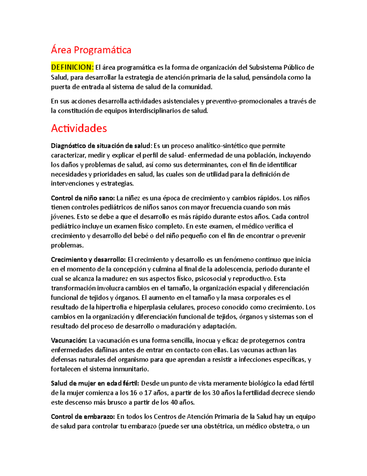 Área Programática - trabajo de clase - Área Programática DEFINICION: El ...