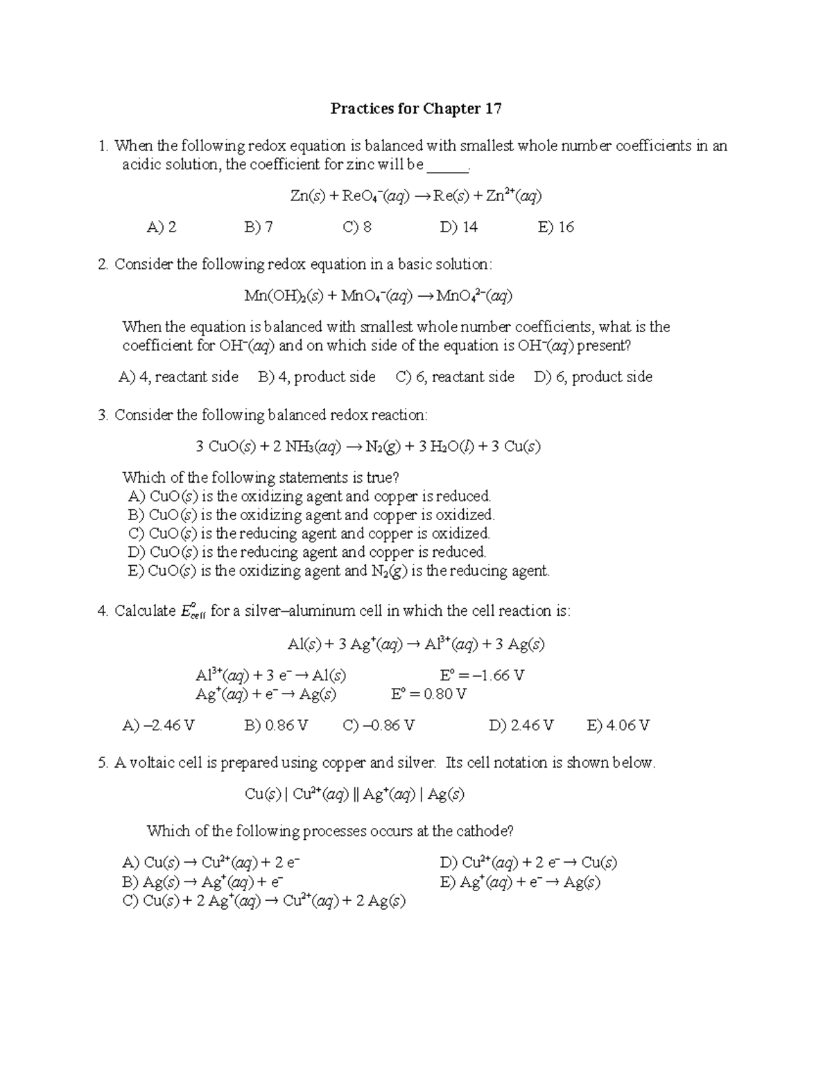 Chapter 17 Worked Practice Questions - Practices for Chapter 17 When ...