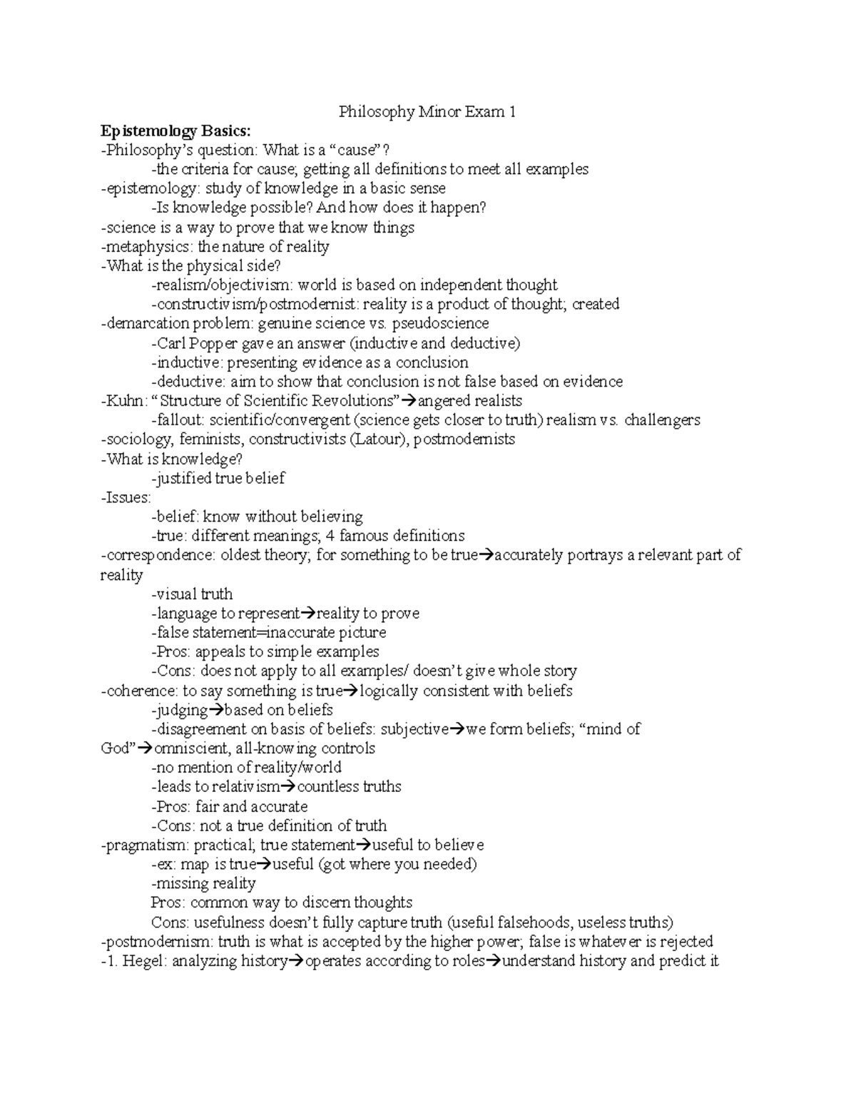 Philosophy Minor Exam 1 - pseudoscience -Carl Popper gave an answer ...