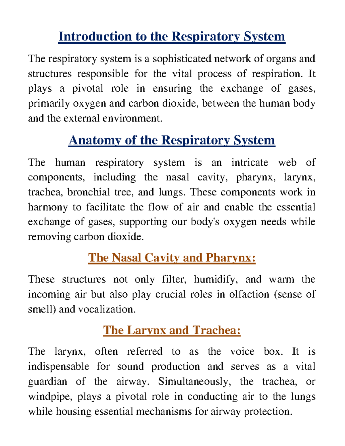 Human Respiratory System, Human Anatomy - Introduction to the ...