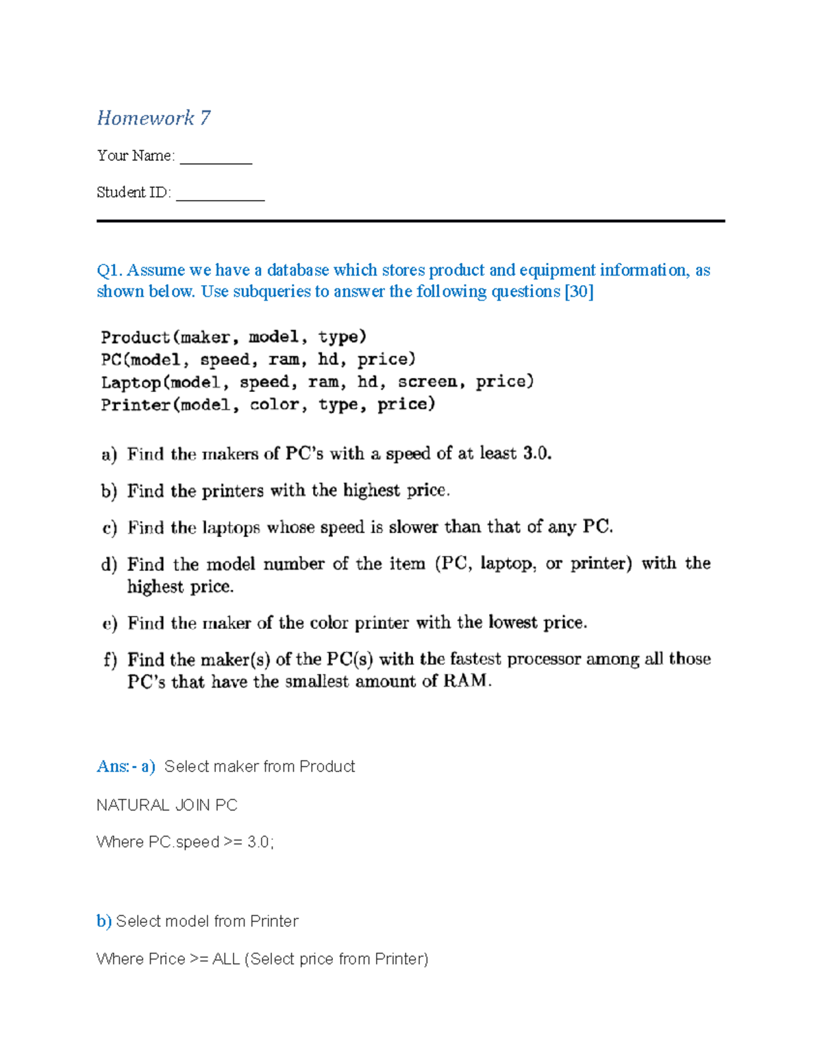 HW7 1 - Assignment Solution - Homework 7 Your Name: _________ Student ...