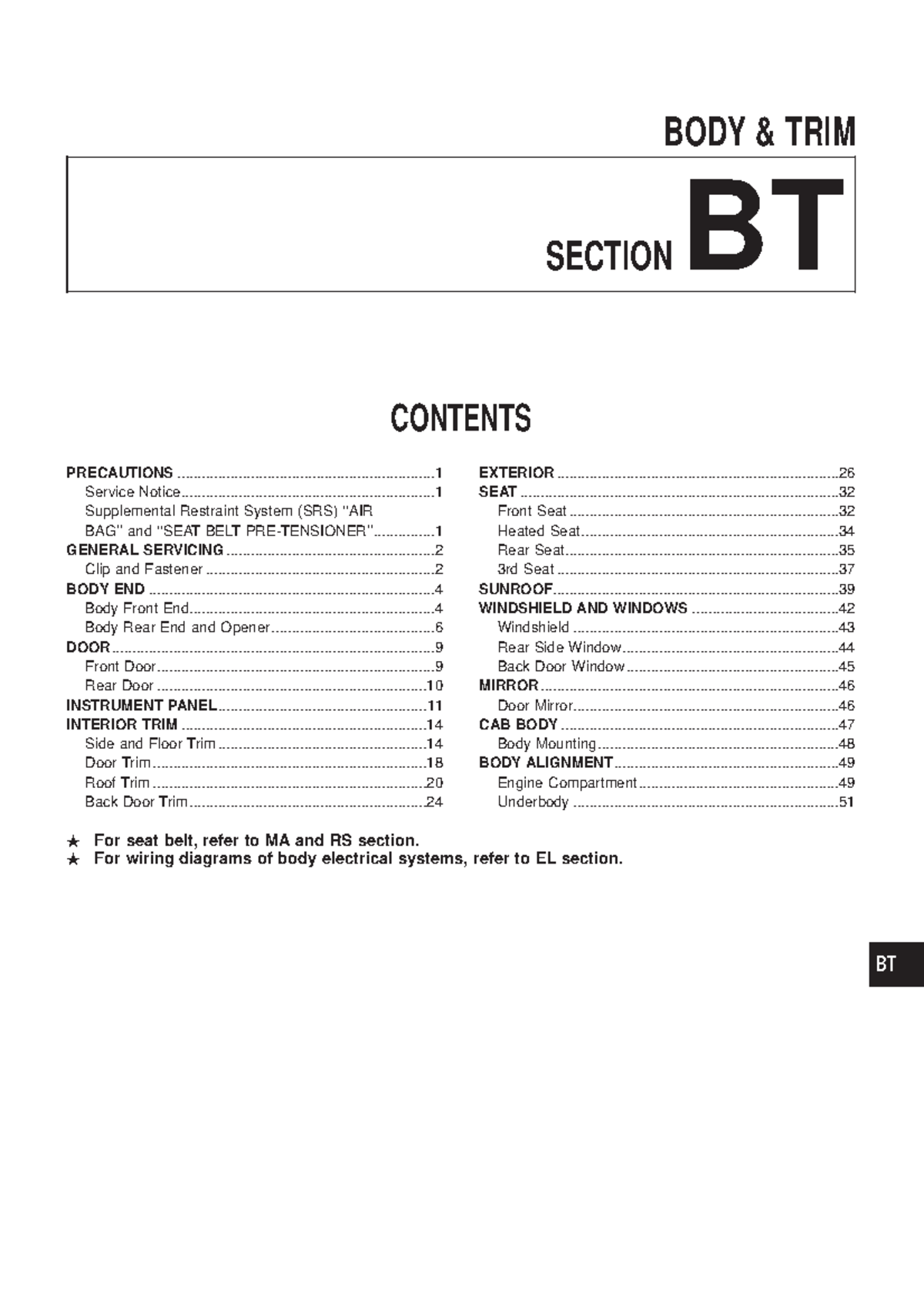 Bt - read - BODY & TRIM SECTION BT . For seat belt, refer to MA and RS ...