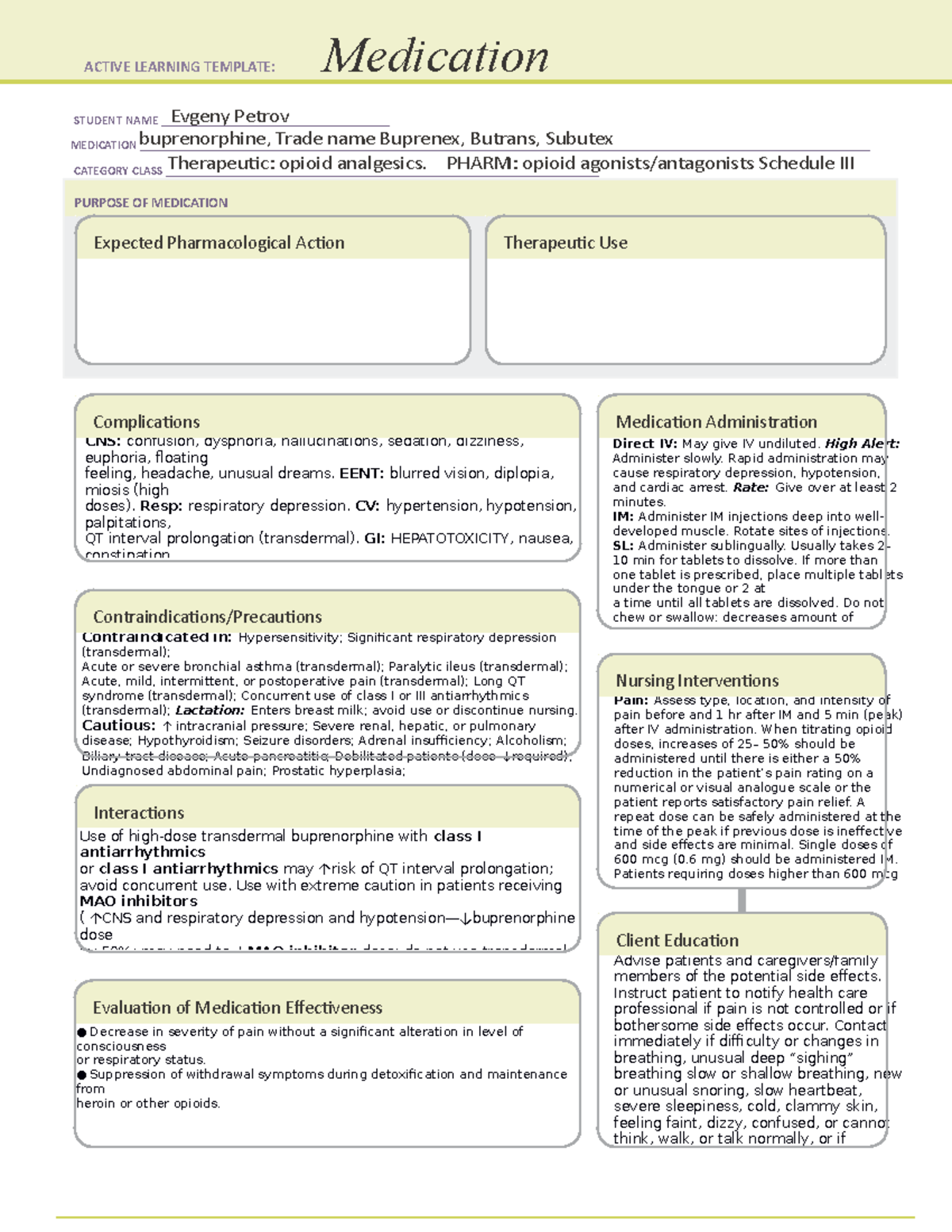 Buprenorphine - active learning template - STUDENT NAME
