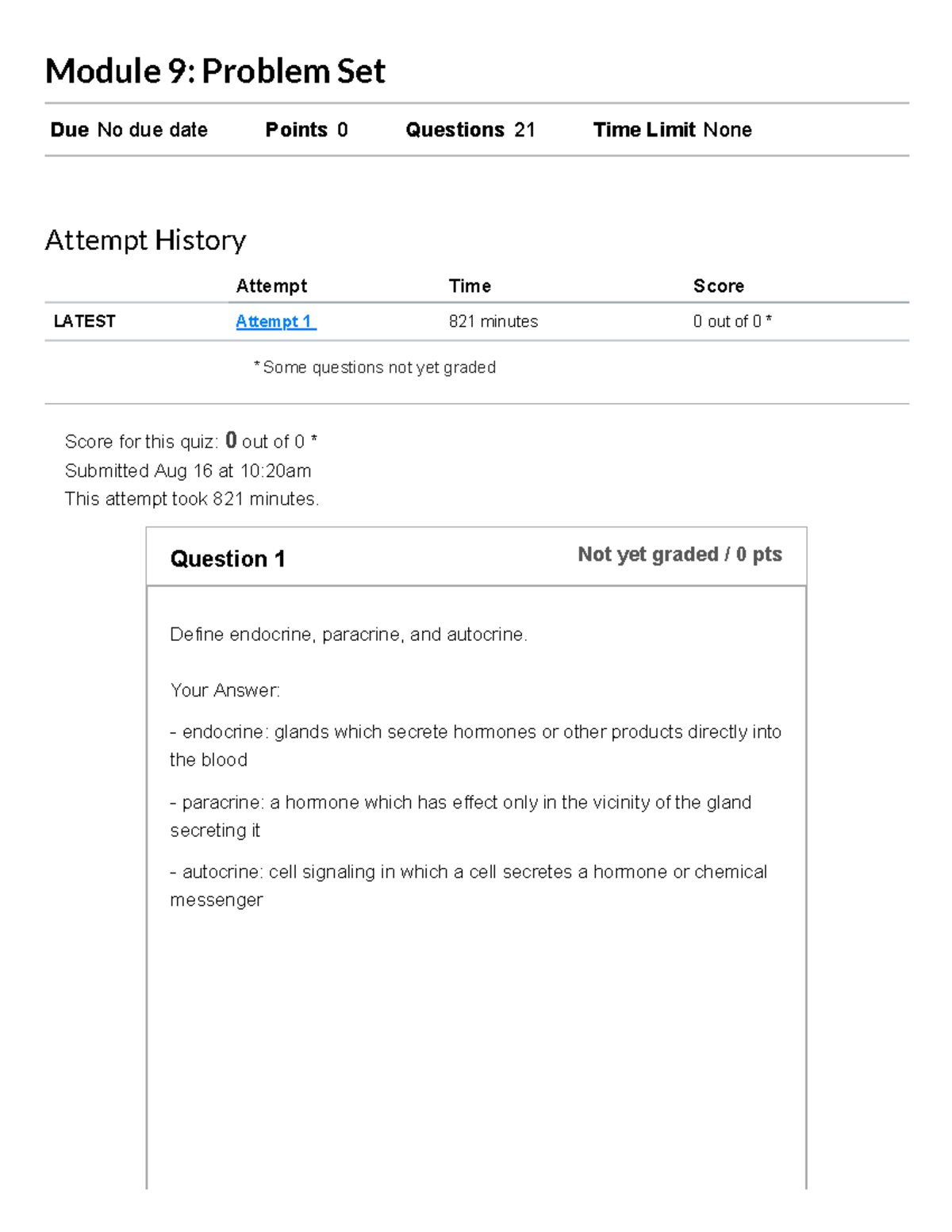 P9-5 - Module Exam - Some questions not yet graded Module 9: Problem Set Due No due date Points ...