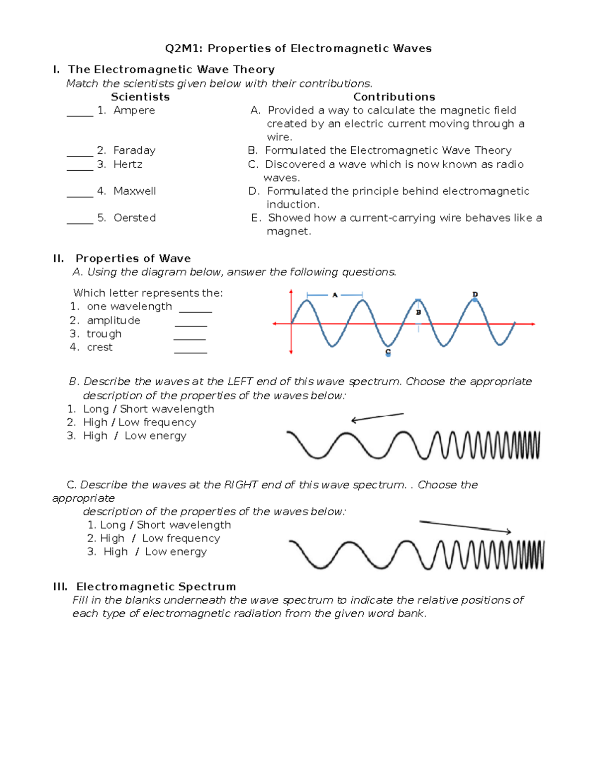 Properties of Electomagnetic Waves - The Electromagnetic Wave Theory ...