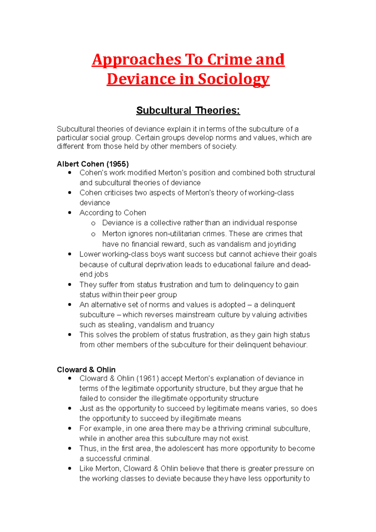 Approaches To Crime and Deviance in Sociology - Approaches To Crime and ...