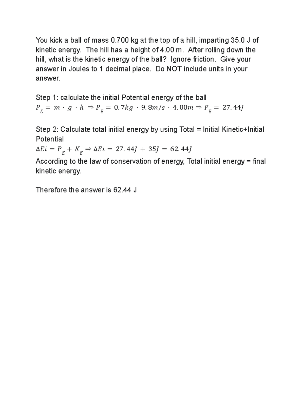 Physics solution - This question is a Potential energy and final ...