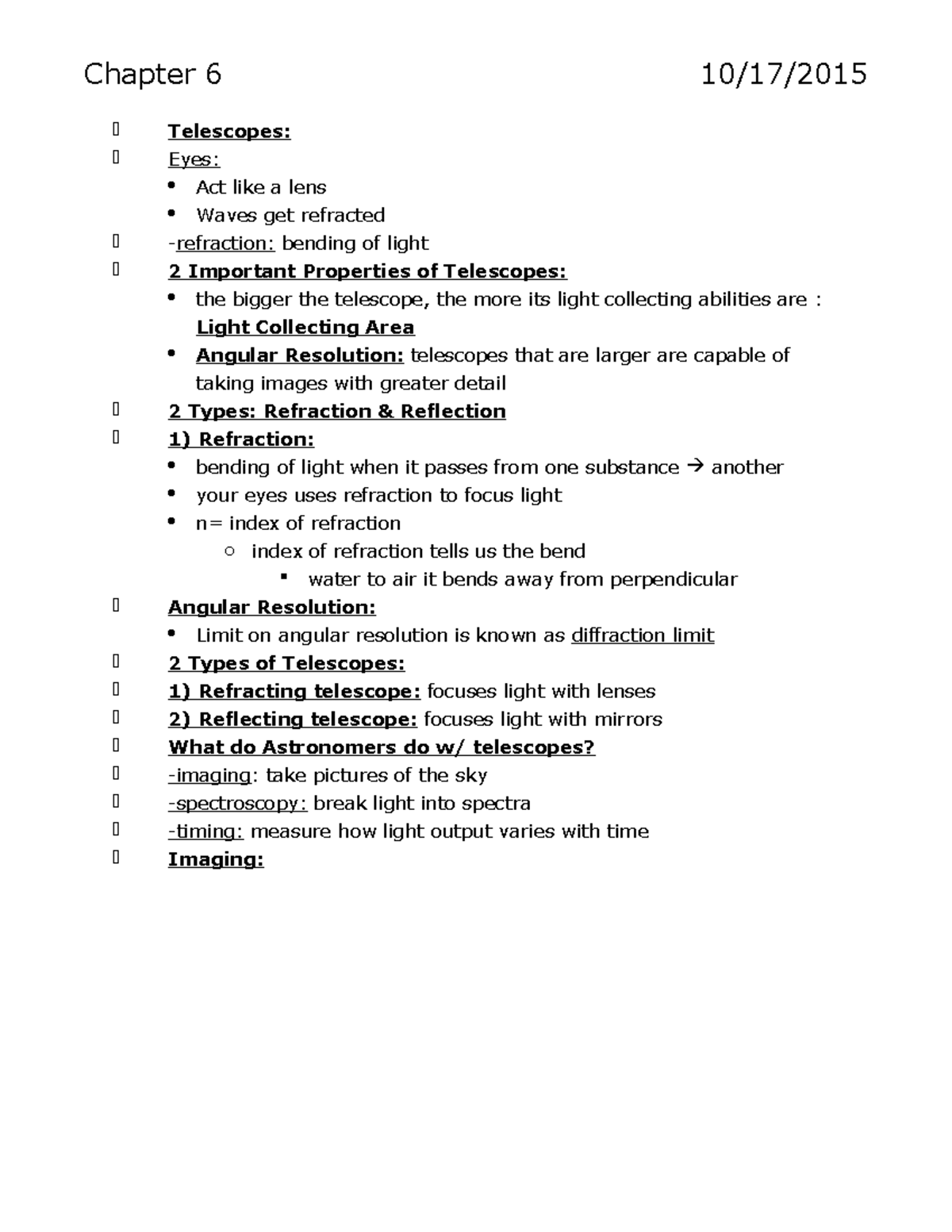 Chapter 6 - Lecture on telescopes taught by Professor Richardson ...