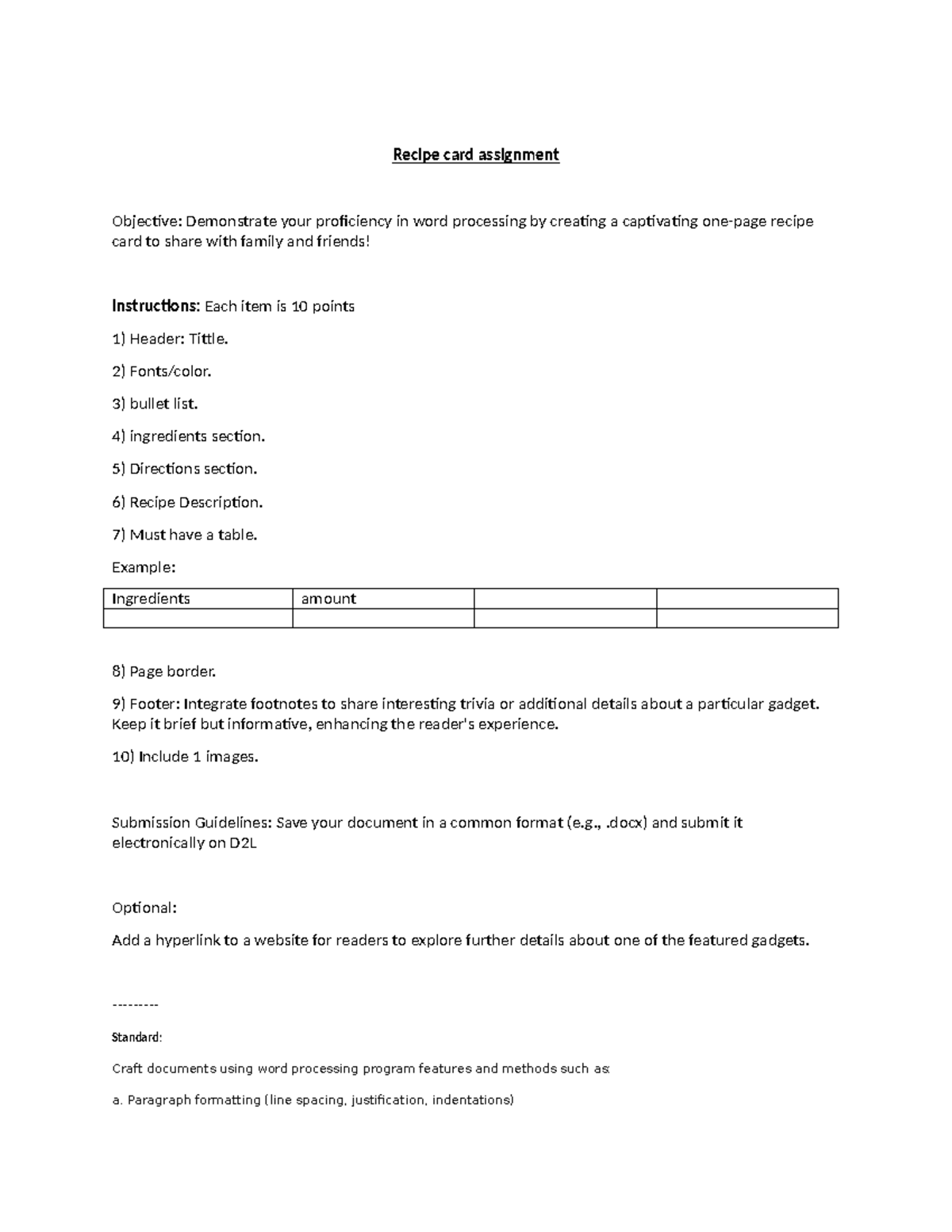 Recipe card - 2) Fonts/color. 3) bullet list. 4) ingredients section. 5 ...