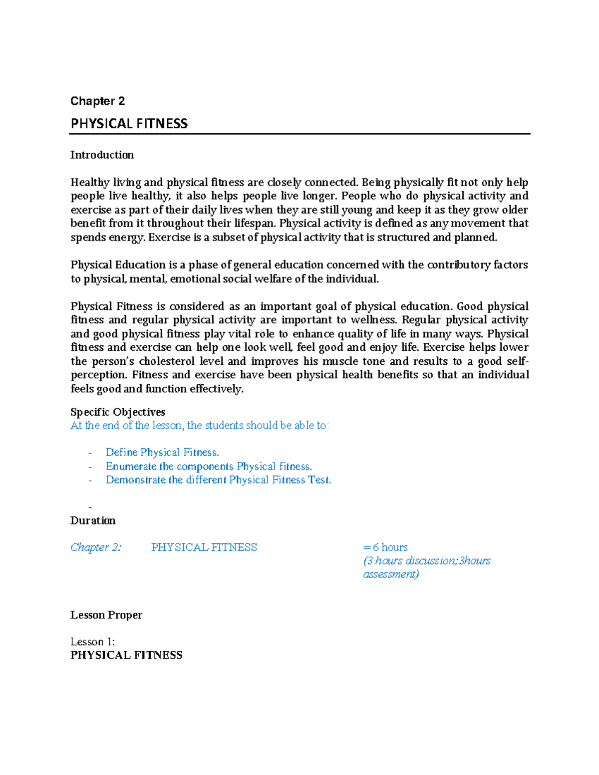 PEN 1 WEEK 2 Module - good - Chapter 2 PHYSICAL FITNESS Introduction ...