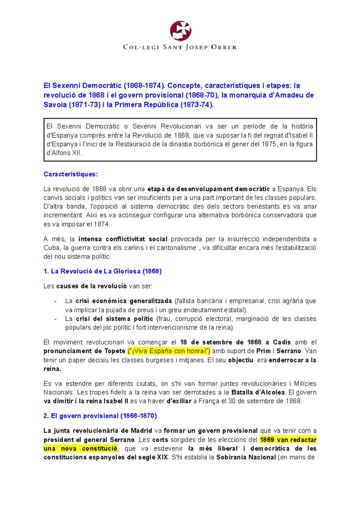 Sexenni Democràtic - los apuntes del insti - El Sexenni Democràtic ...