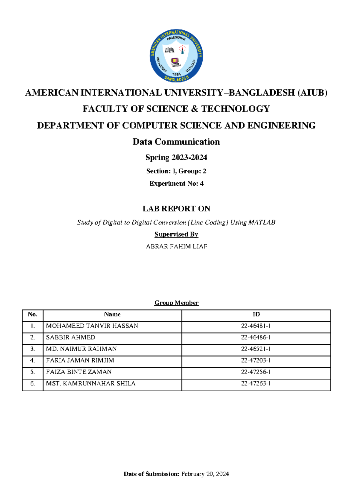 Lab Report 4 - AMERICAN INTERNATIONAL UNIVERSITY–BANGLADESH (AIUB ...