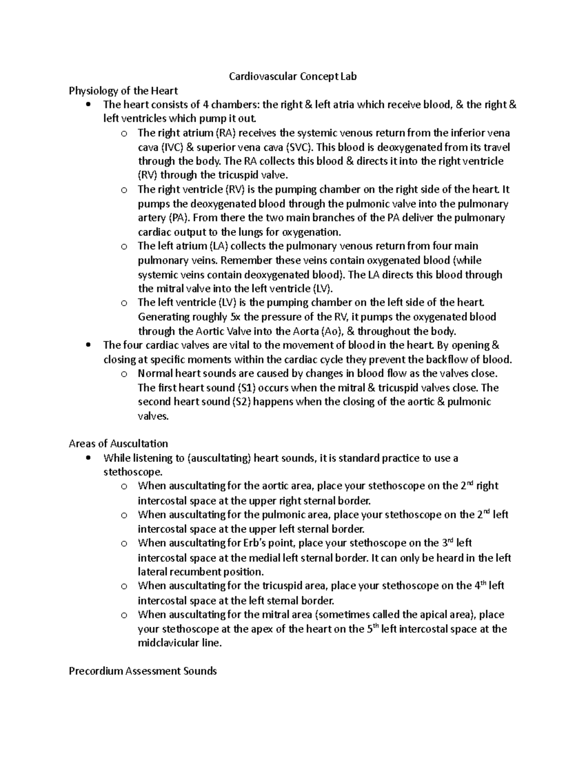 Cardiovascular Concept Lab Notes - Cardiovascular Concept Lab ...