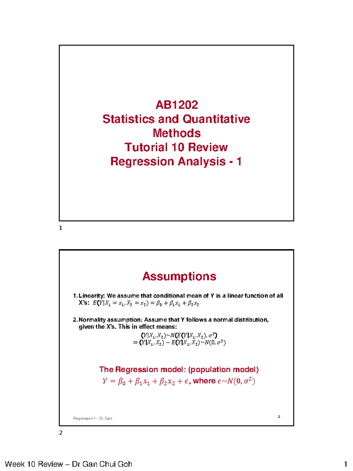 Wk 10-Tut 10 notes-Regression analysis 1 - AB Statistics and ...