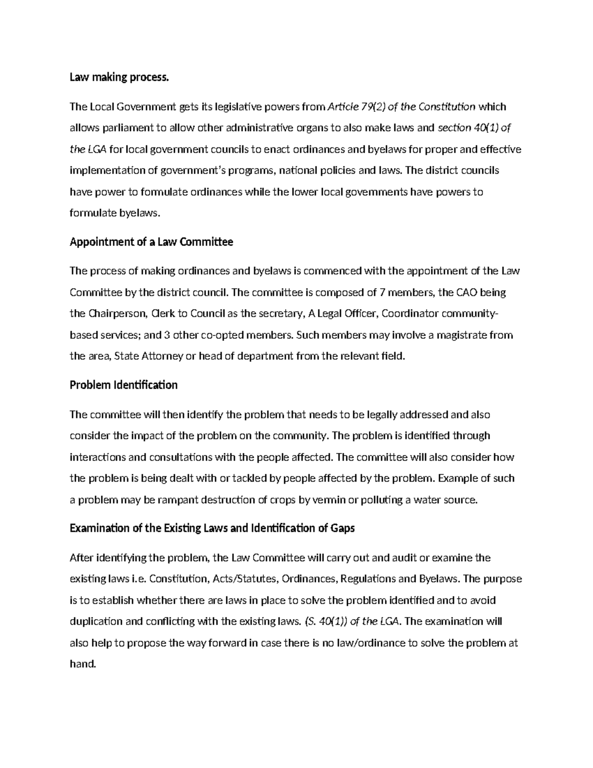 Law making process - Course work - Law making process. The Local ...