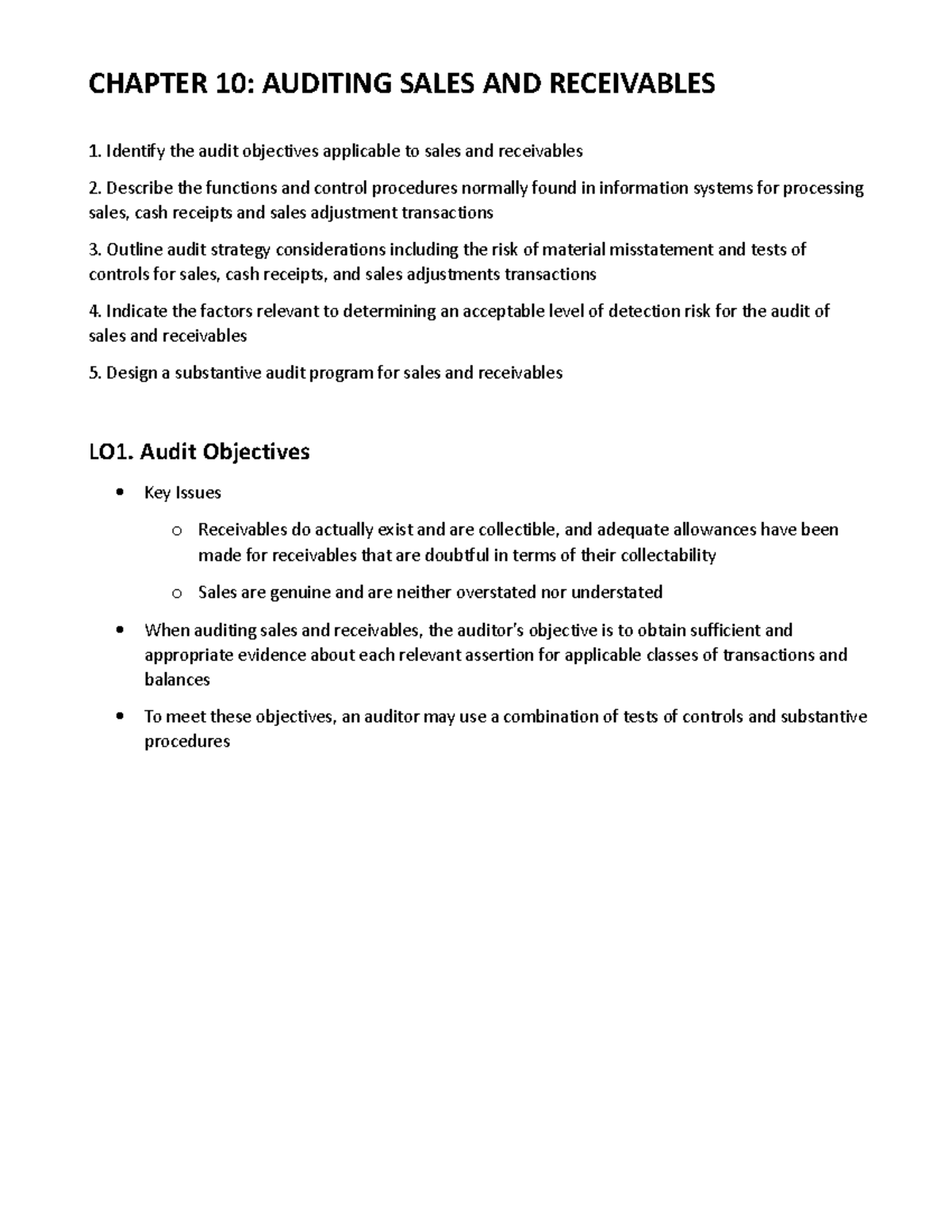 Chapter 10 - CHAPTER 10: AUDITING SALES AND RECEIVABLES Identify the ...