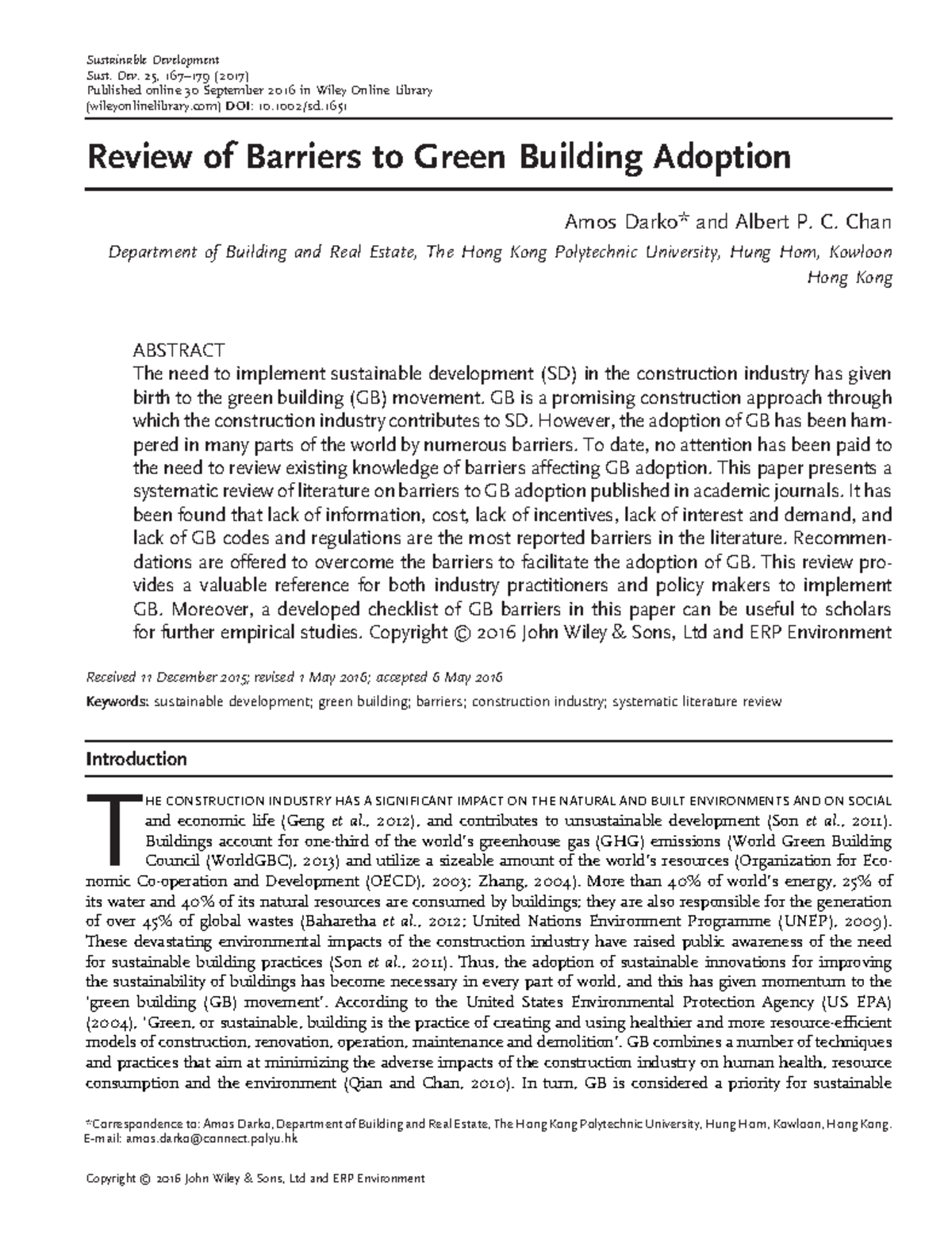 Sustainable Development - 2016 - Darko - Review of Barriers to Green ...