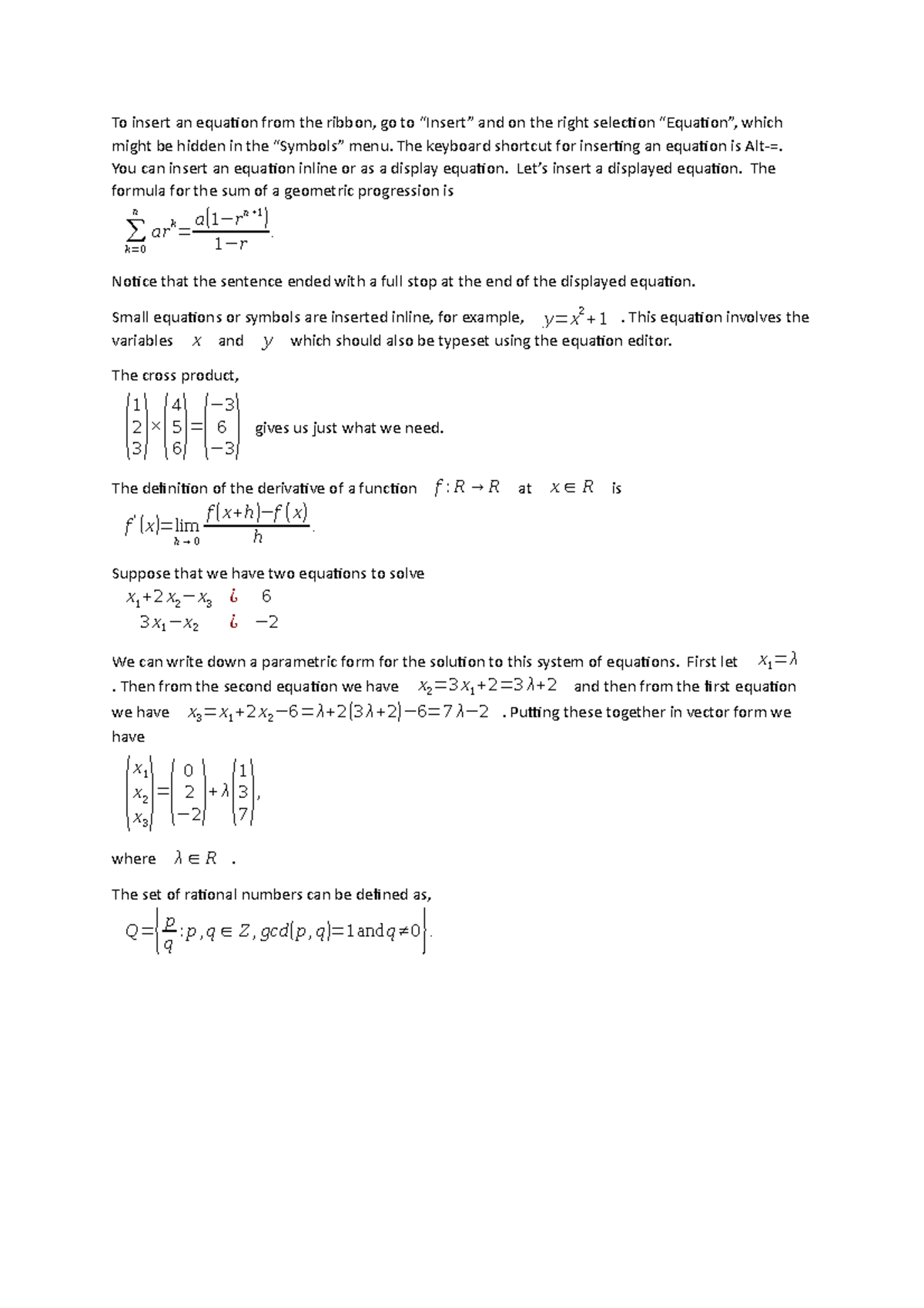 Equation editor examples - To insert an equation from the ribbon, go to ...