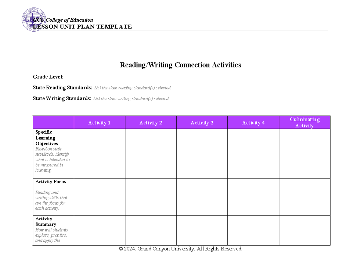 REA 365 T6 Reading Writing Activities - GCU College of Education LESSON ...