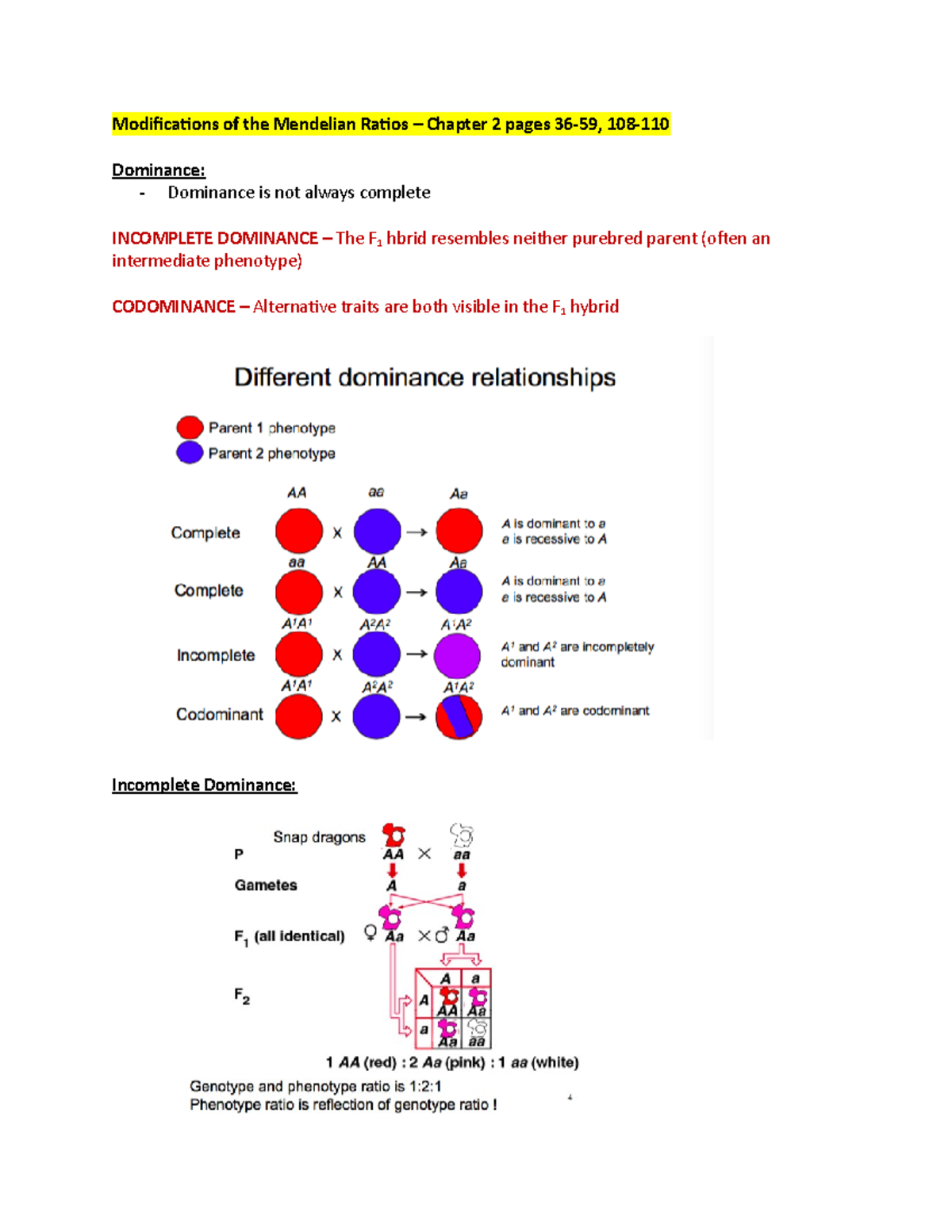 Biol 239 - Mendelian extension (set 2) - Modifications of the Mendelian ...