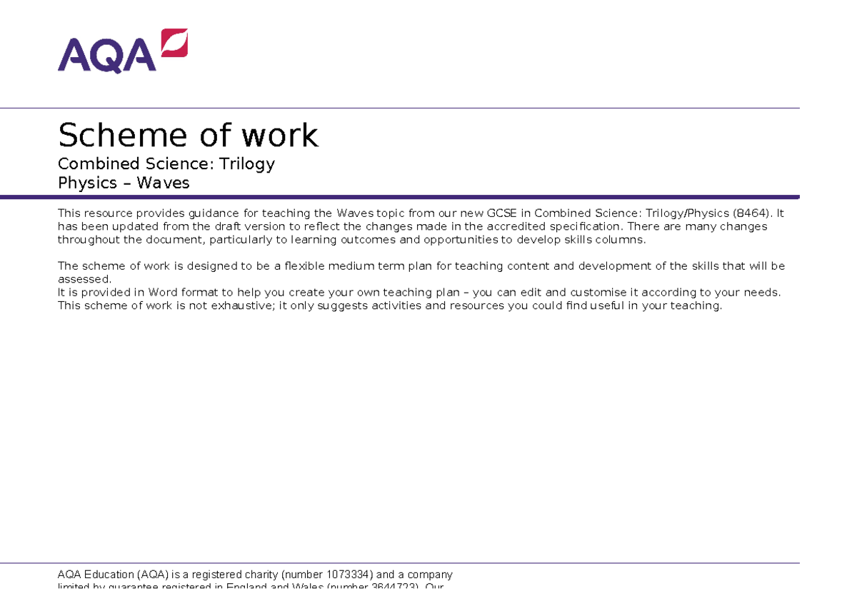 AQA-8464-SOW- Waves 5 - Scheme of work Combined Science: Trilogy ...