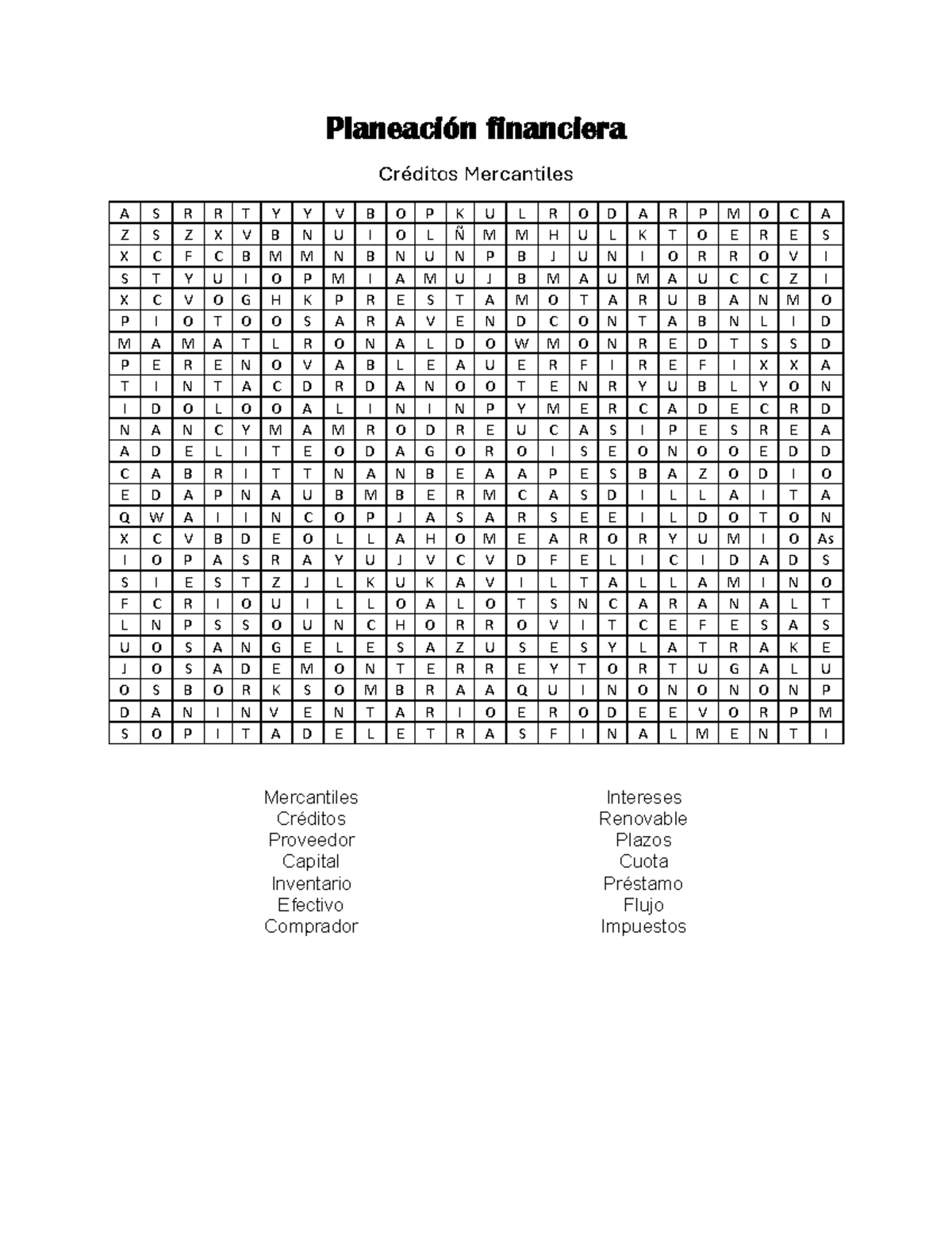 Planeación financiera sopa de letras - Planeación financiera Créditos ...