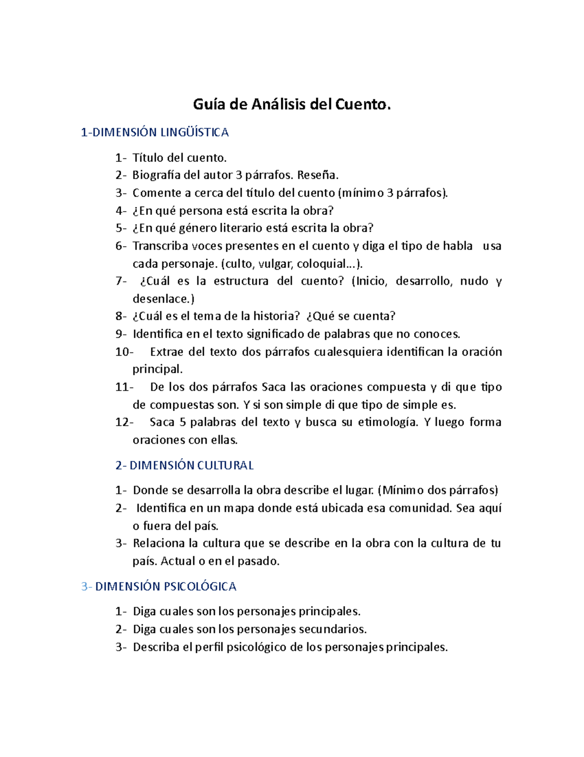 Unidad VII. Gu Ã a de An Ã¡lisis del Cuento - Guía de Análisis del ...