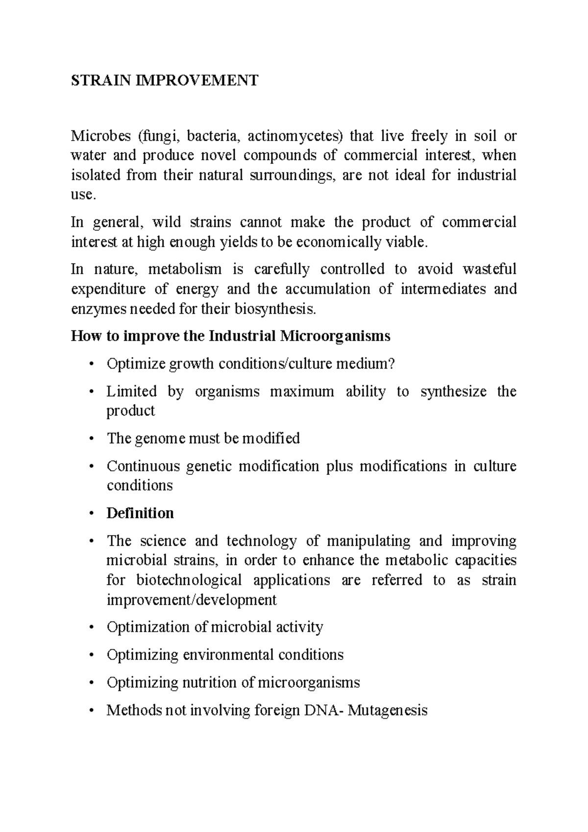 Strain Improvement - STRAIN IMPROVEMENT Microbes (fungi, bacteria ...