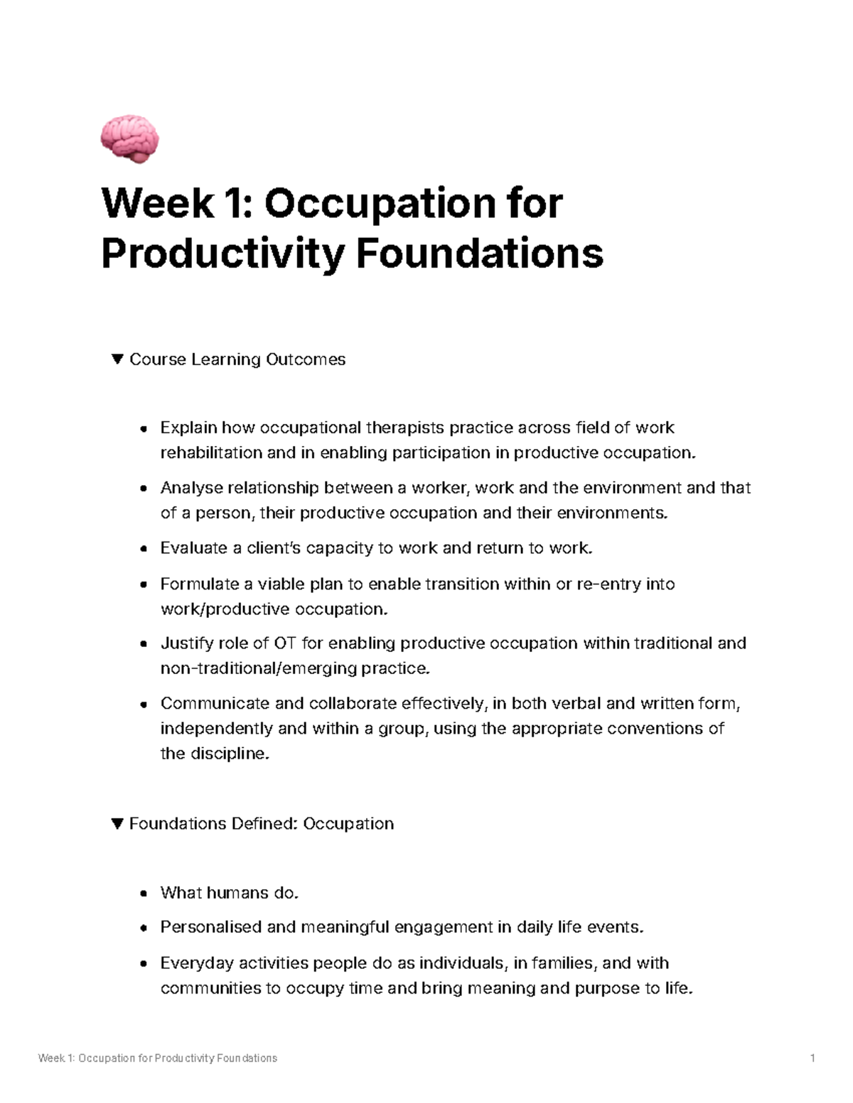 Week 1 Occupation for Productivity Foundations - 🧠 Week 1: Occupation ...