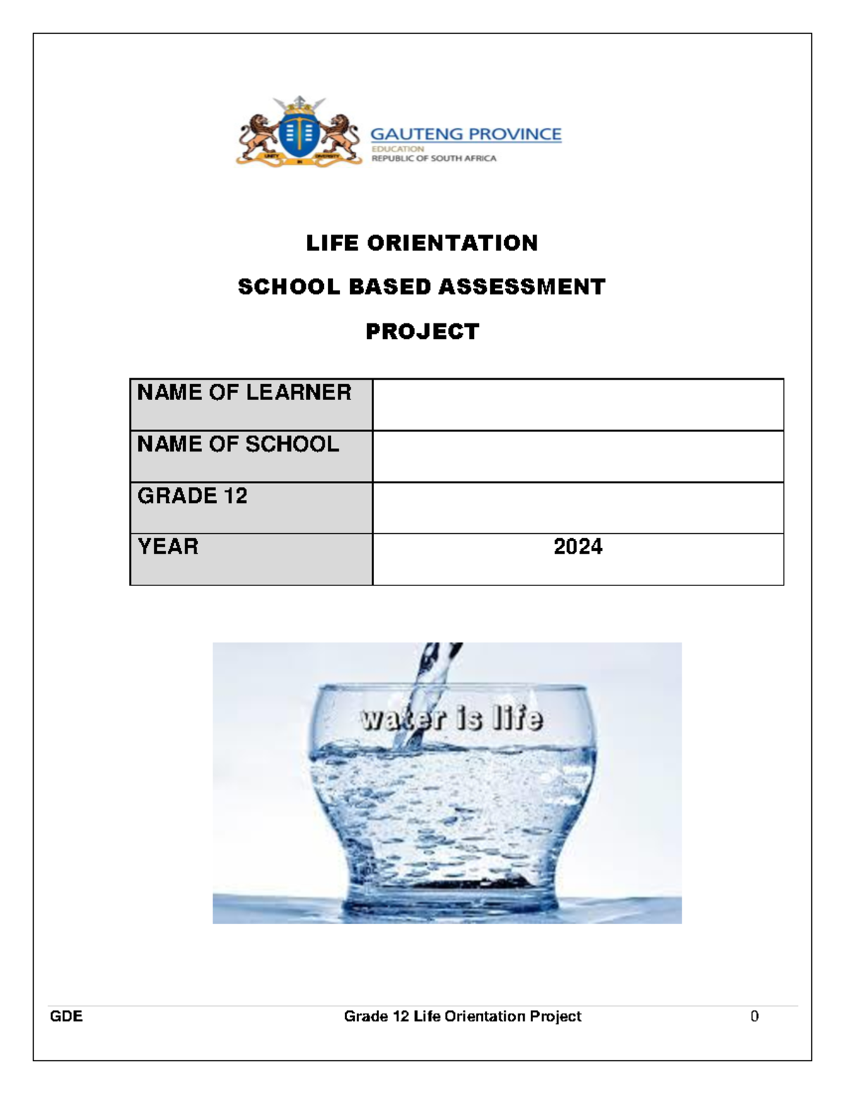 2024 Grade 12 Project Replacement - English - LIFE ORIENTATION SCHOOL ...