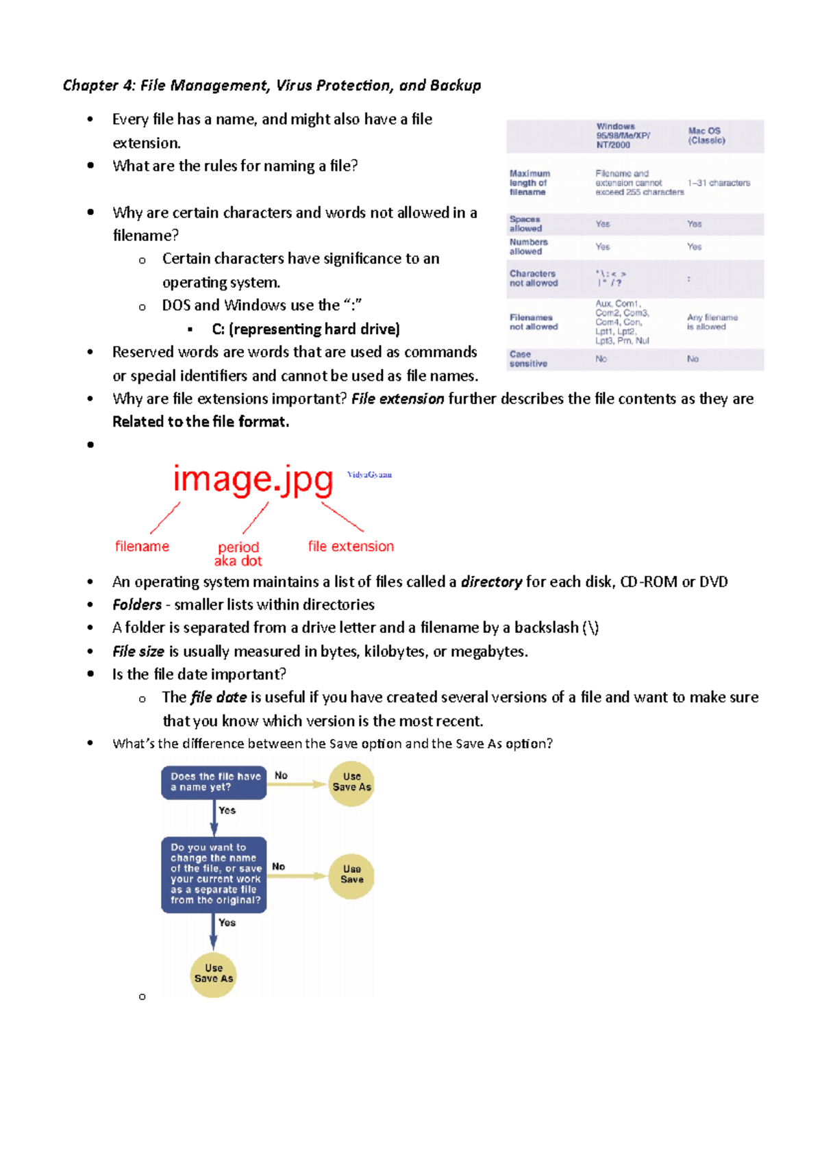 Ch4-ch5-1 - Summaries - Chapter 4: File Management, Virus Protection, and Backup Every file has ...