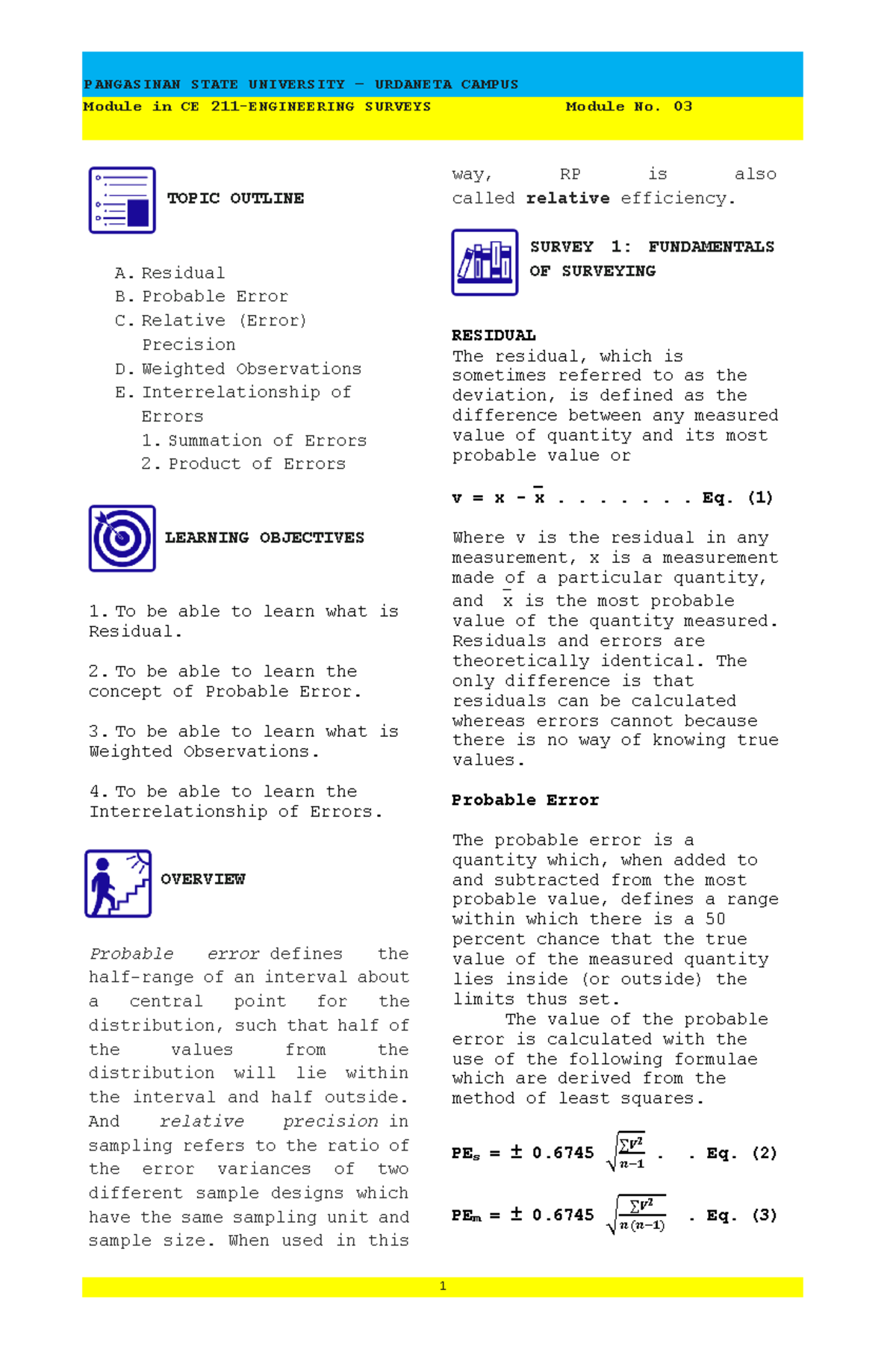 Module 3. Probable and Relative Errors-Introduction to Fundamentals of Surveying - Studocu