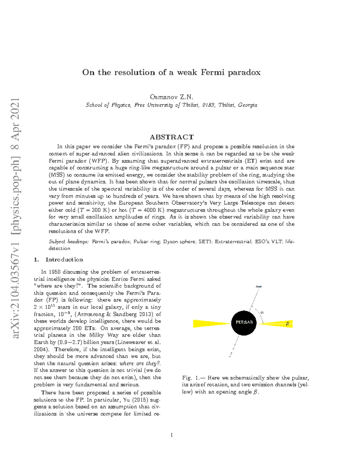 Fermi weak paradox - arXiv:2104 [physics-ph] 8 Apr 2021 On the ...