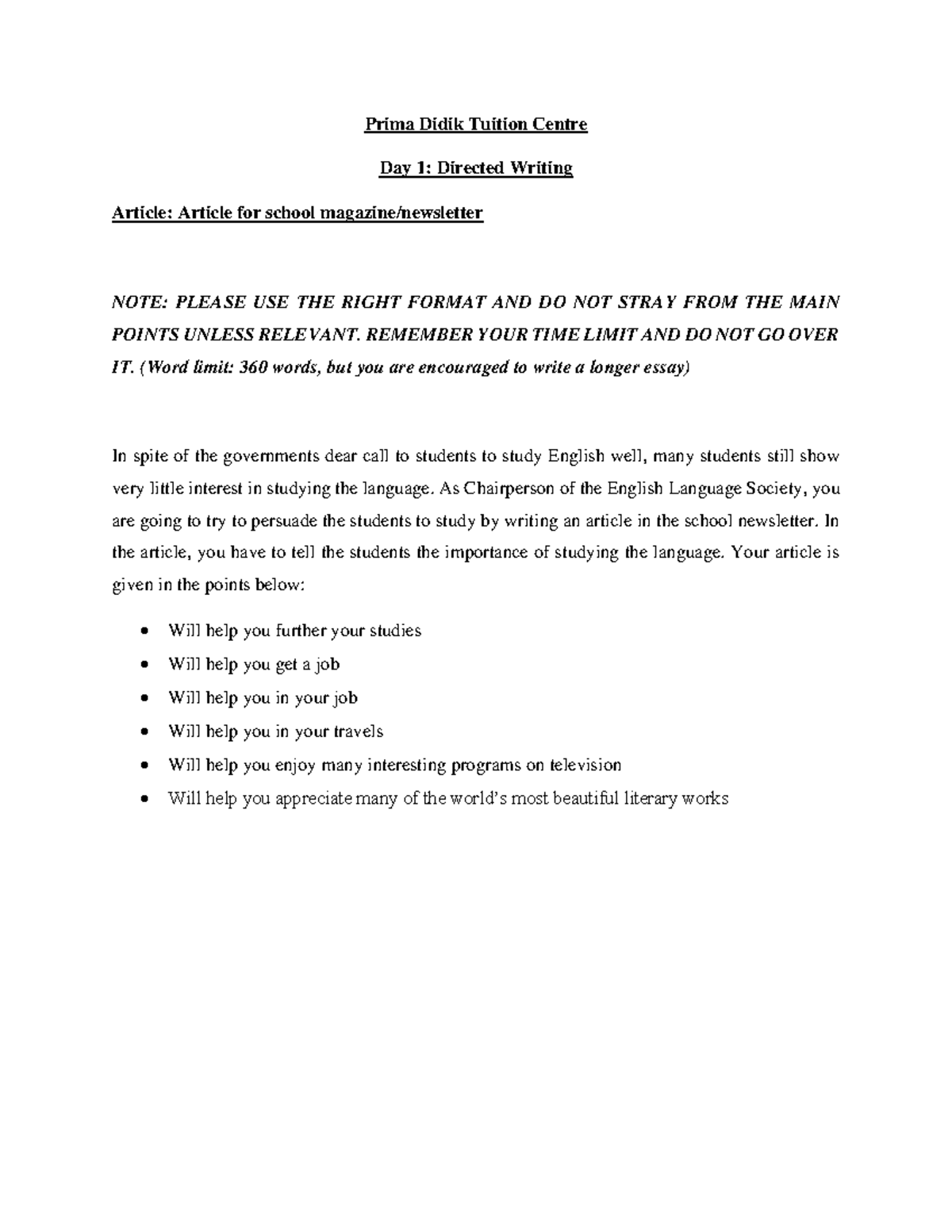 Form 4 & 5 Writing - Prima Didik Tuition Centre Day 1: Directed Writing ...